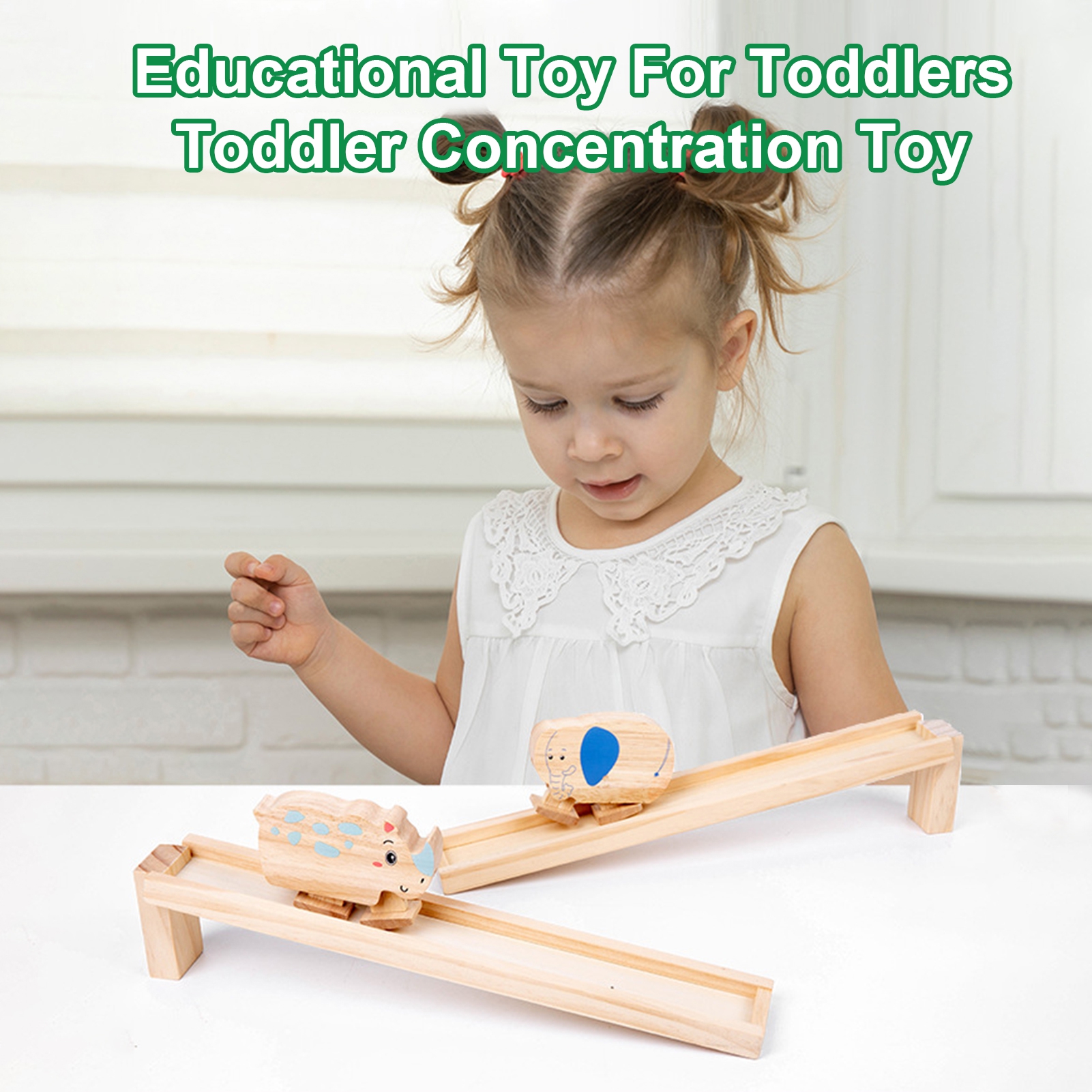 NIBOLOG Wooden Ramp Animal Toy Slide Inertial Drive Walking Rhinoceros ...