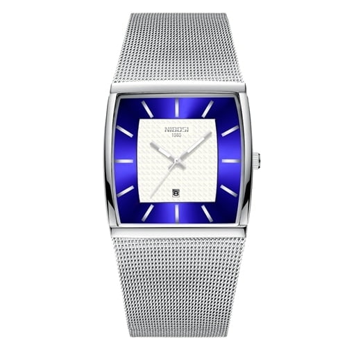 NIBOSI Mens Watches Top Brand Luxury Blue Square Quartz Watch Men Slim ...