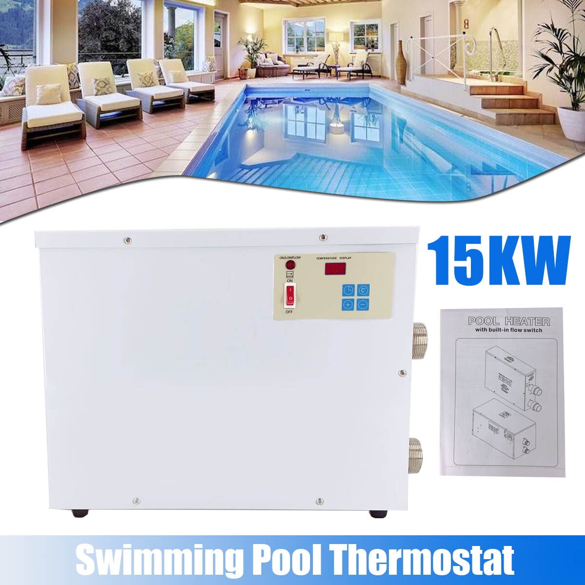 NICCOO 220V 15KW Electric Swimming Pool Water Heater Thermostat SPA Hot ...
