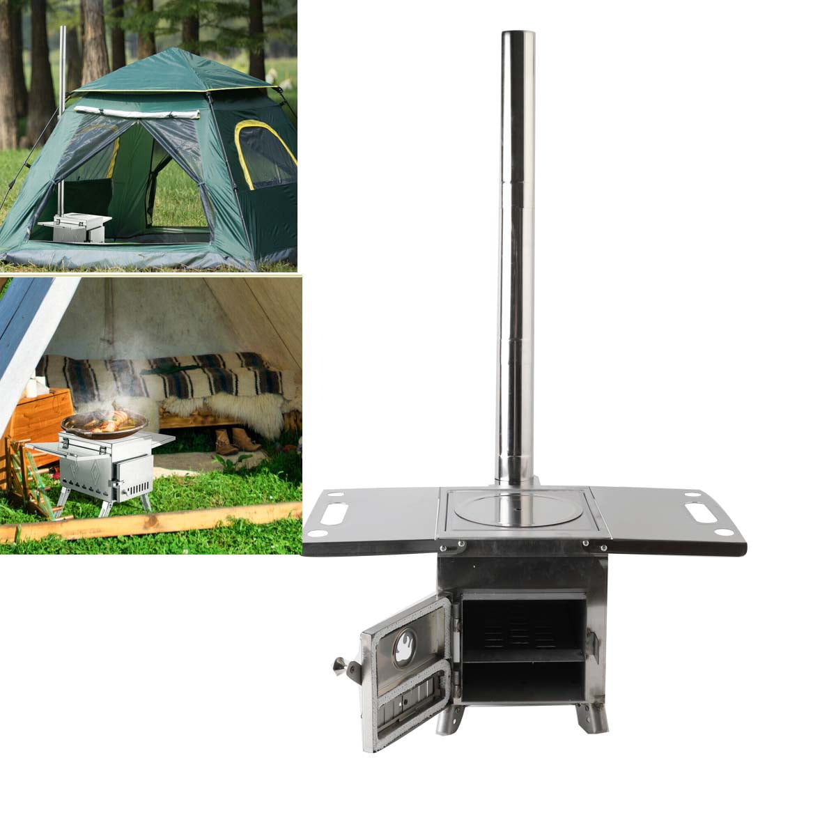 NICCOO Portable Camping Wood Stove with Chimney Pipes, 304 Stainless ...