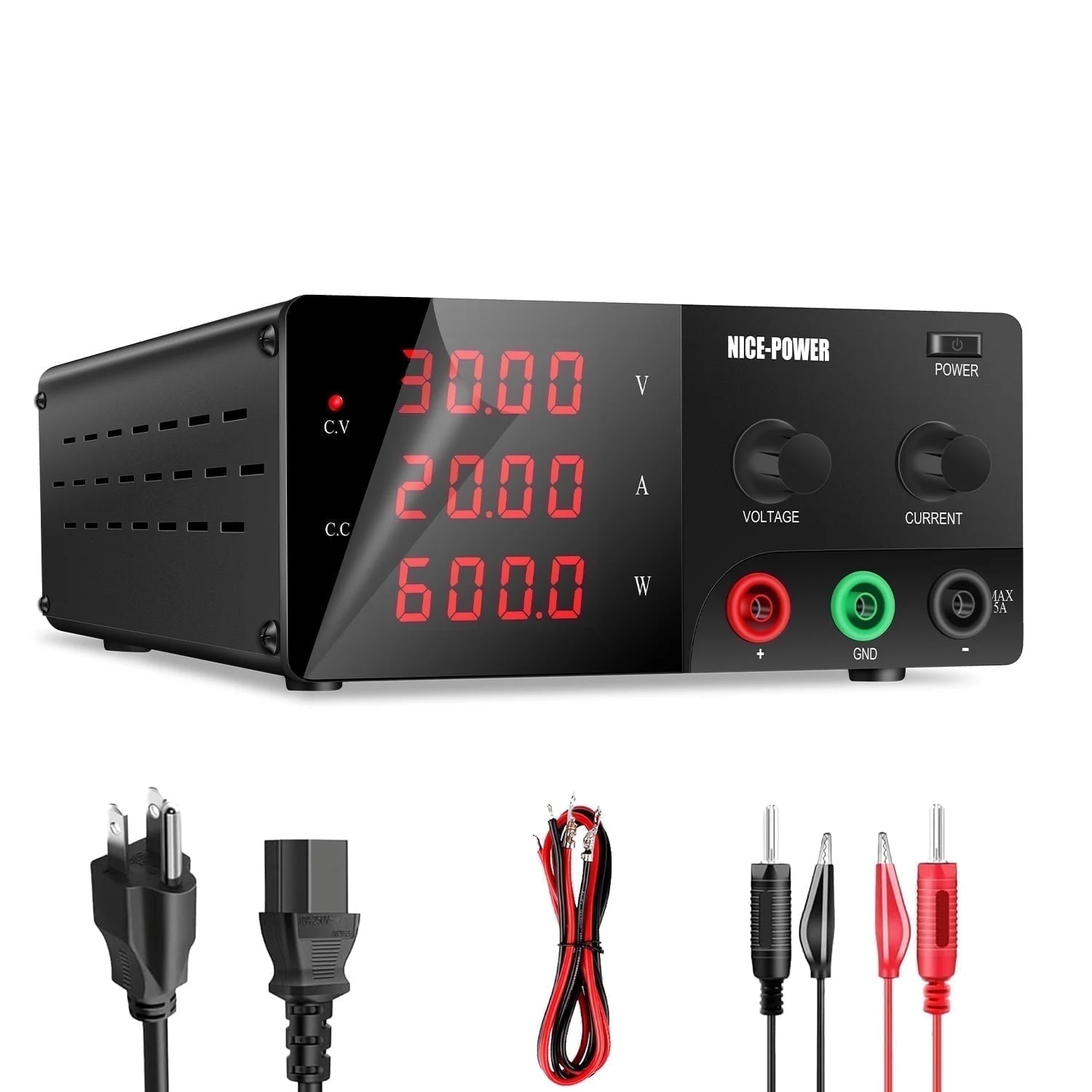 NICE-POWER DC Power Supply Variable, 30V 20A 600W High Power Bench Power Supply with Encoder ...