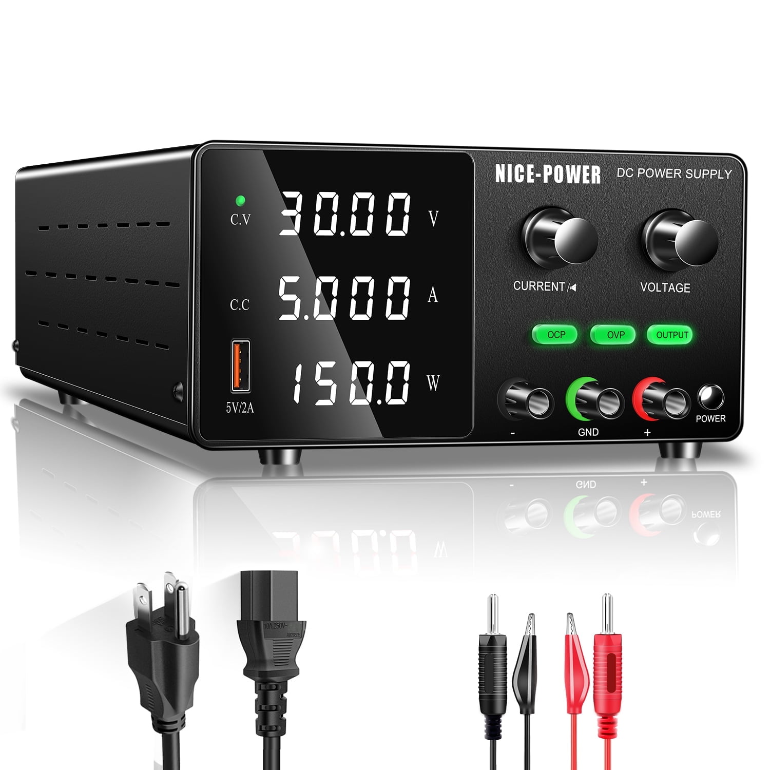 NICE-POWER OVP OCP DC Lab Power Supply 30V 5A Adjustable Power Source OUTPUT USB 5V 2A ...