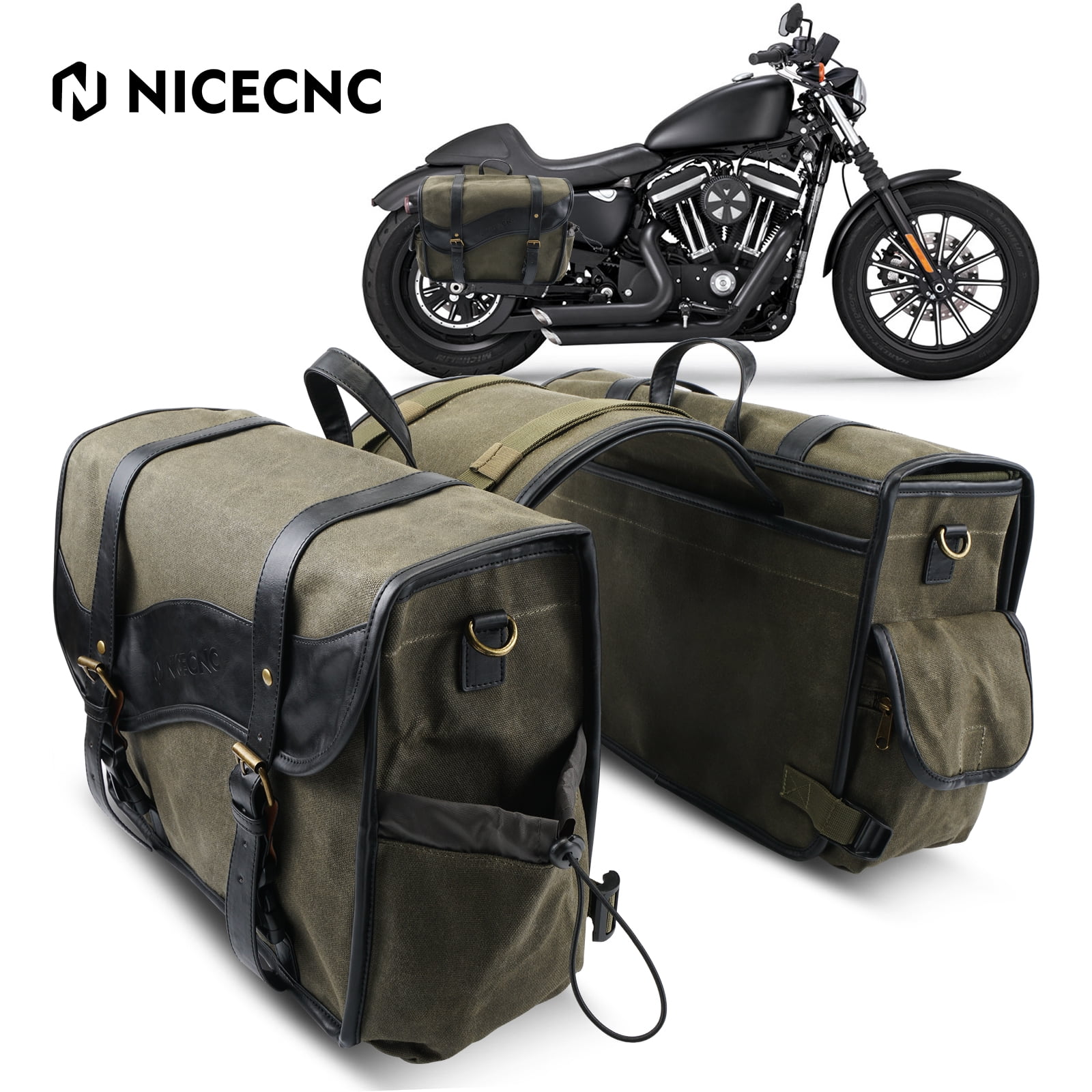 NICECNC Motorcycle Rear Tail Seat Luggage Leather Canvas Saddlebags ...