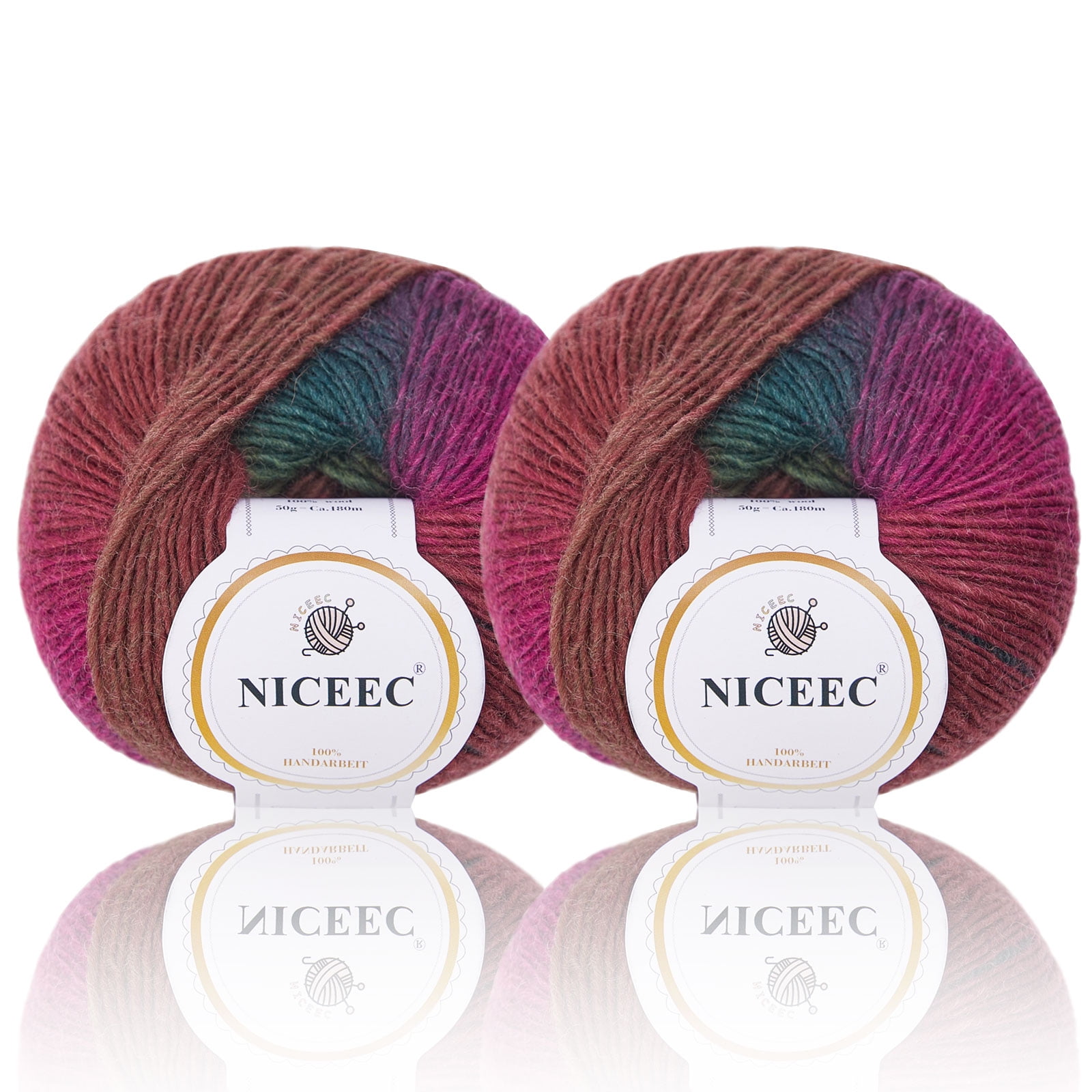NICEEC 2 Skeins Soft Rainbow Yarn 100% Wool Gradient Multi Color Yarn ...