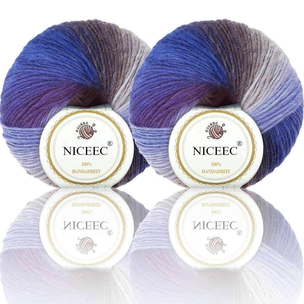 NICEEC 2 Skeins Soft Rainbow Yarn 100% Wool Gradient Multi Color Yarn ...