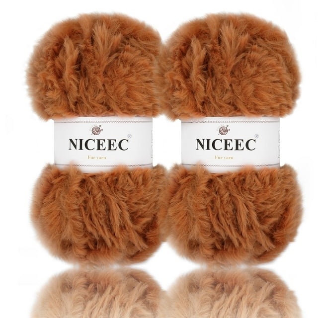 NICEEC 2 Skeins Super Soft Fur Yarn Chunky Fluffy Faux Fur Yarn Eyelash ...