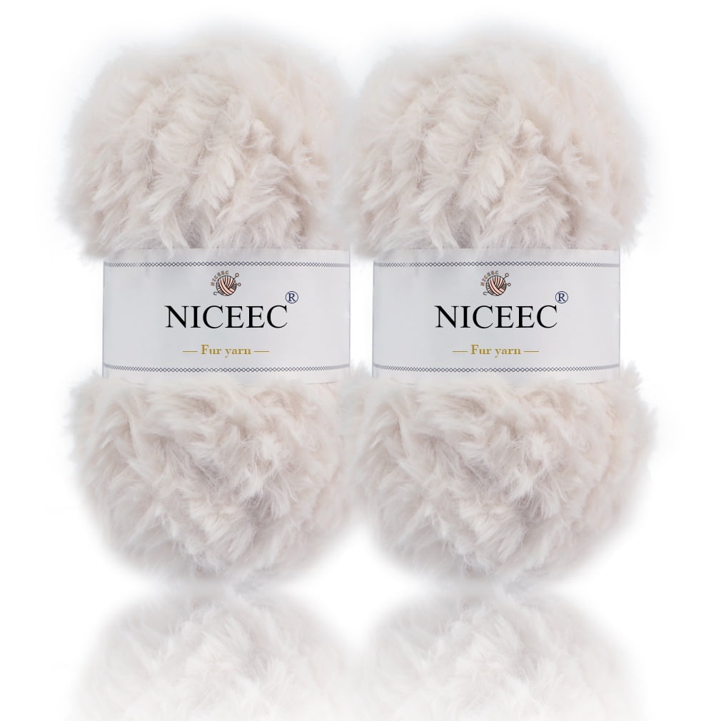 NICEEC 2 Skeins Super Soft Fur Yarn Chunky Fluffy Faux Fur Yarn Eyelash ...