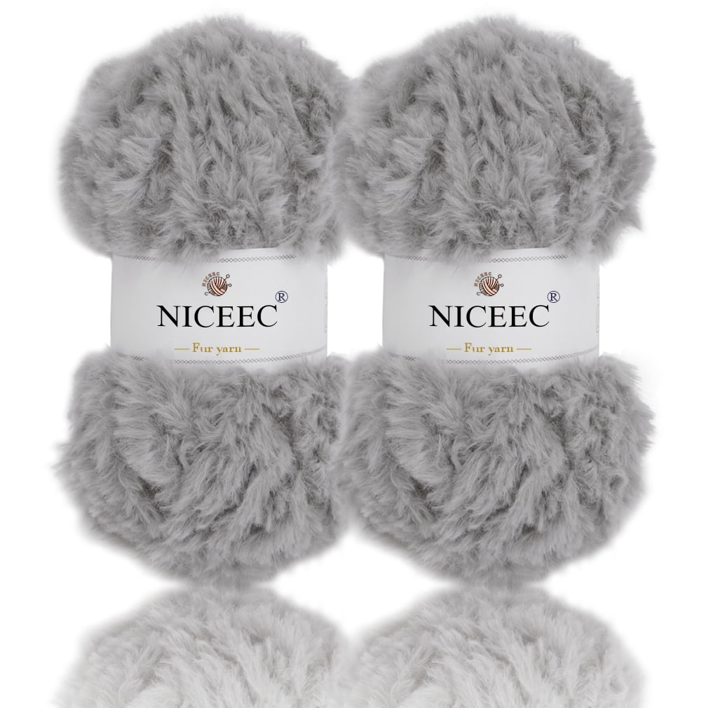 NICEEC 2 Skeins Super Soft Fur Yarn Chunky Fluffy Faux Fur Yarn Eyelash ...