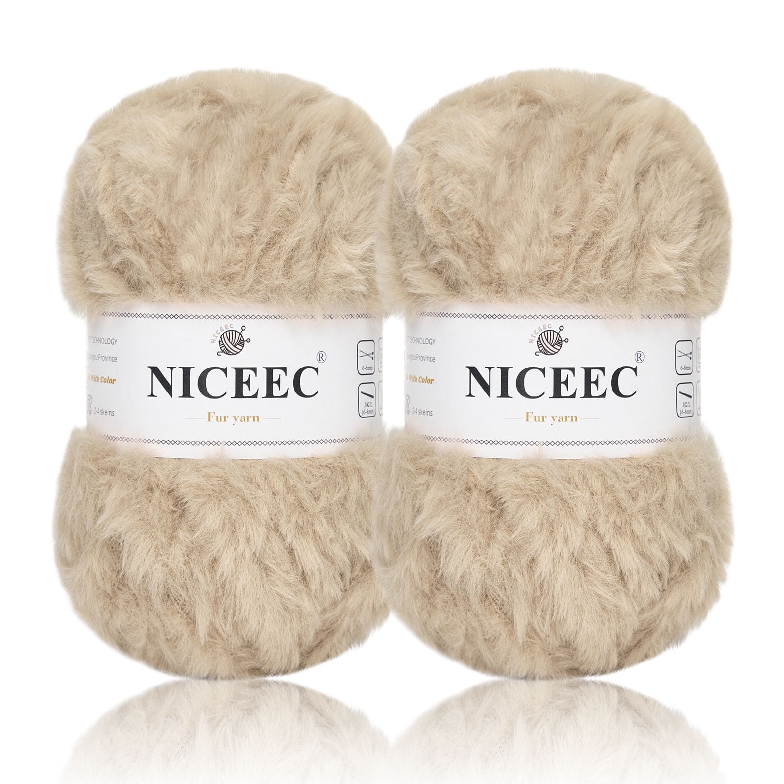 NICEEC 2 Skeins Super Soft Fur Yarn Chunky Fluffy Faux Fur Yarn Eyelash ...