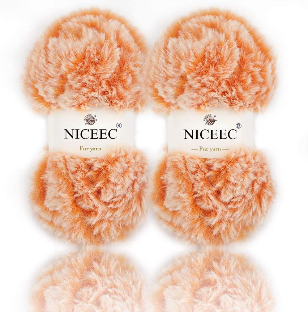 NICEEC 2 Skeins Super Soft Fur Yarn Chunky Fluffy Faux Fur Yarn Eyelash ...