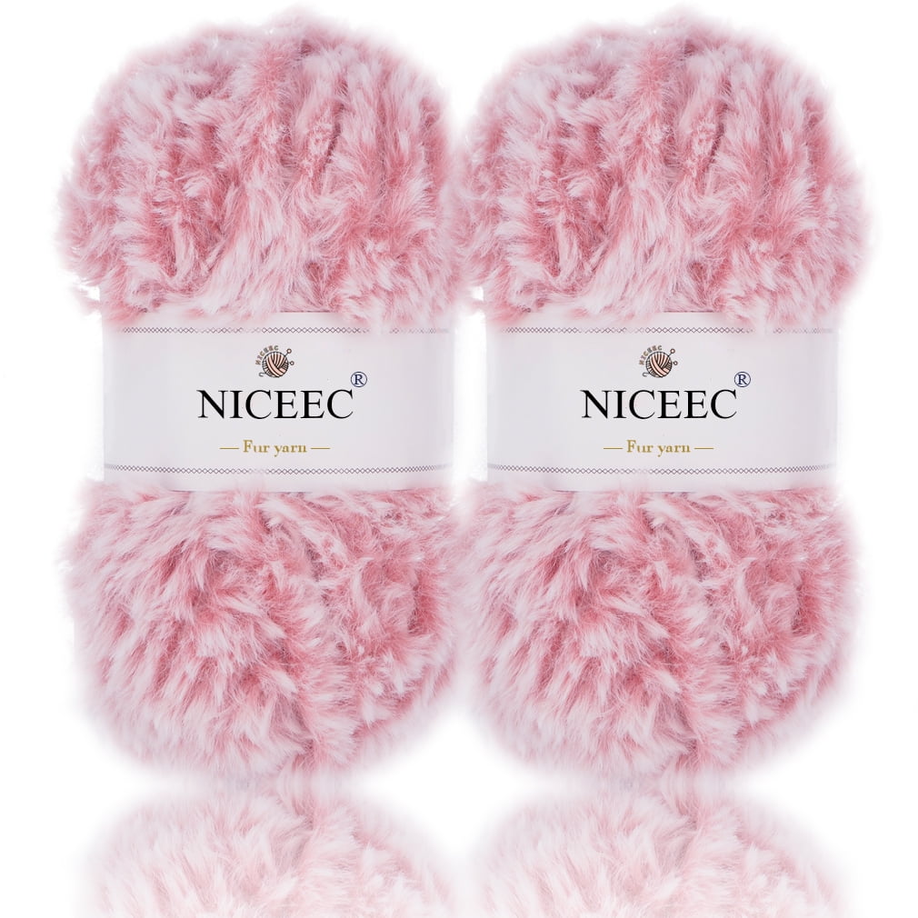 NICEEC 2 Skeins Super Soft Fur Yarn Chunky Fluffy Faux Fur Yarn Eyelash ...