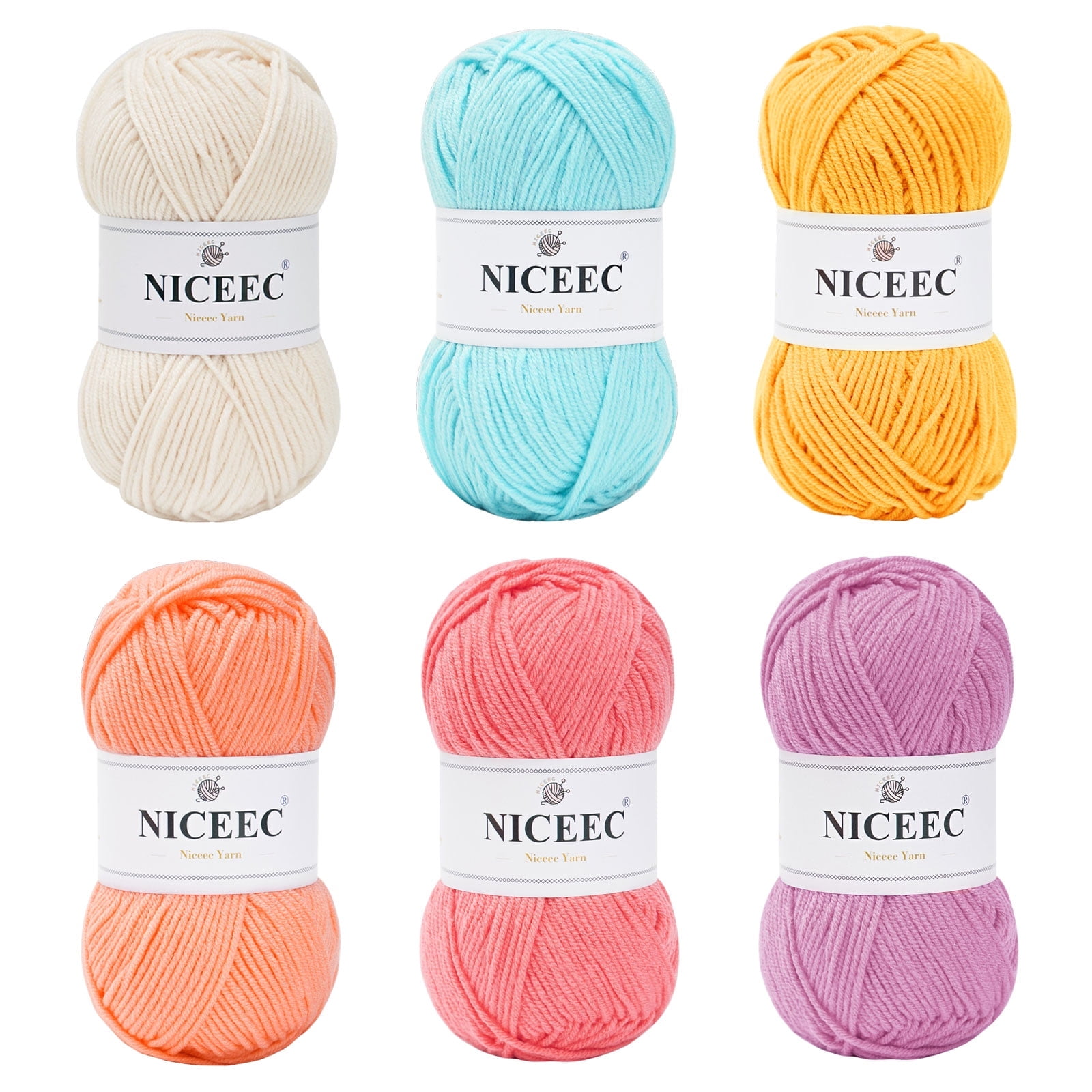 NICEEC 6×50g Soft Assorted Colors Yarn Sport Weight Yarn Bonbons Yarn ...