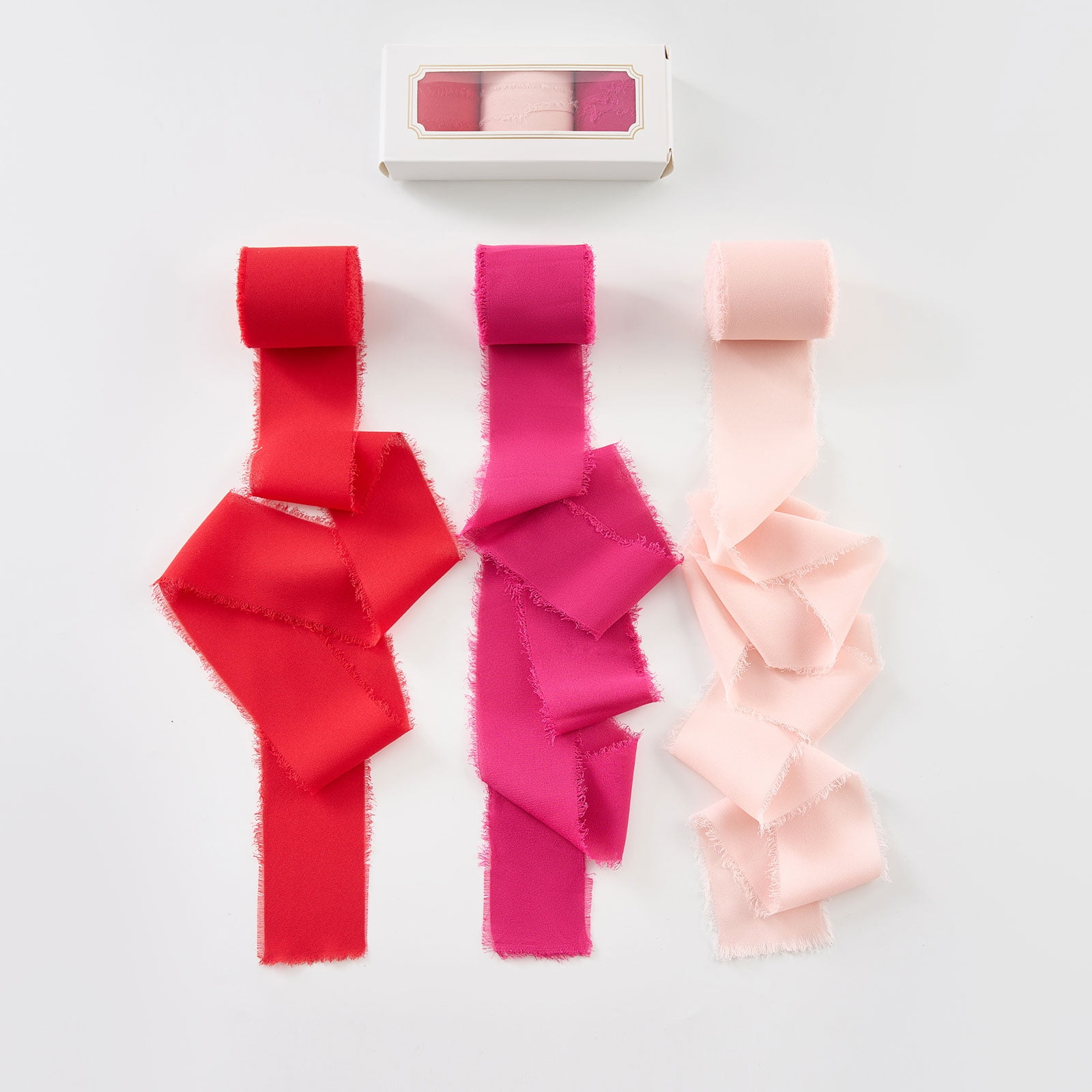 NICEEC Chiffon Silk Ribbon for Gift Wrapping 3 Rolls 1.97" x 7Yd Red ...