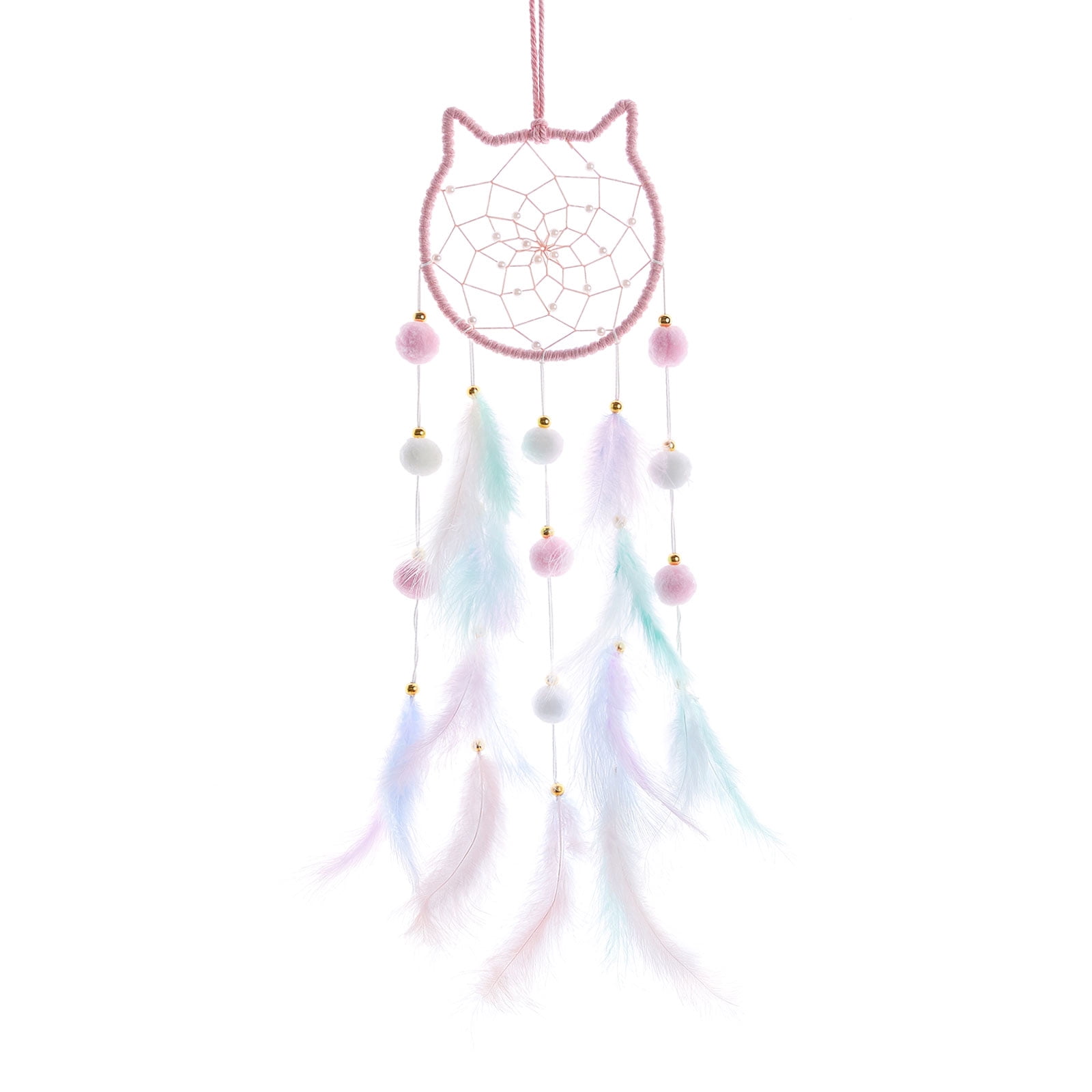 NICEEC Pink Cat Kids Dream Catcher Wall Decor Pompom Feather Baby ...