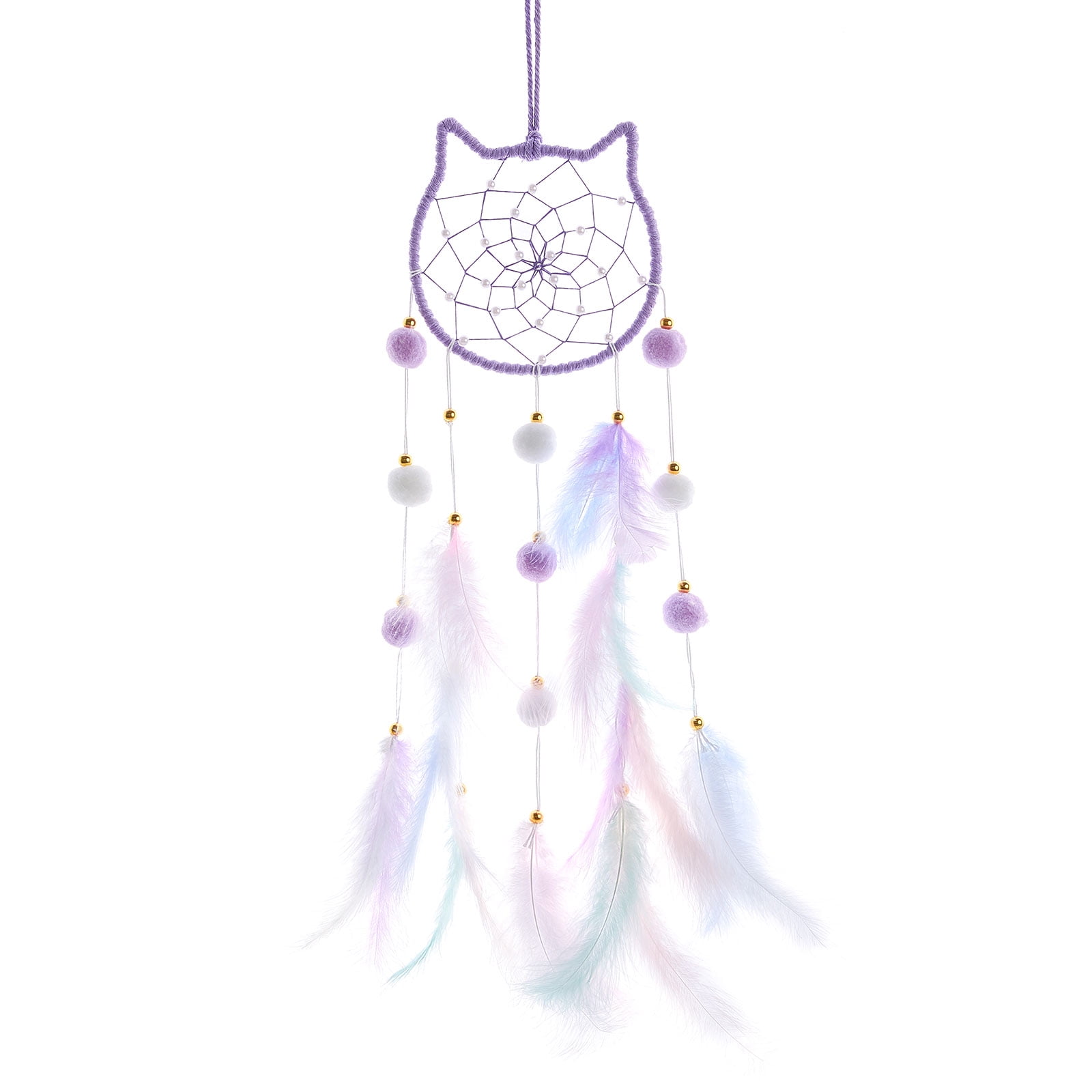 NICEEC Purple Cat Kids Dream Catcher Wall Decor Pompom Feather Baby ...