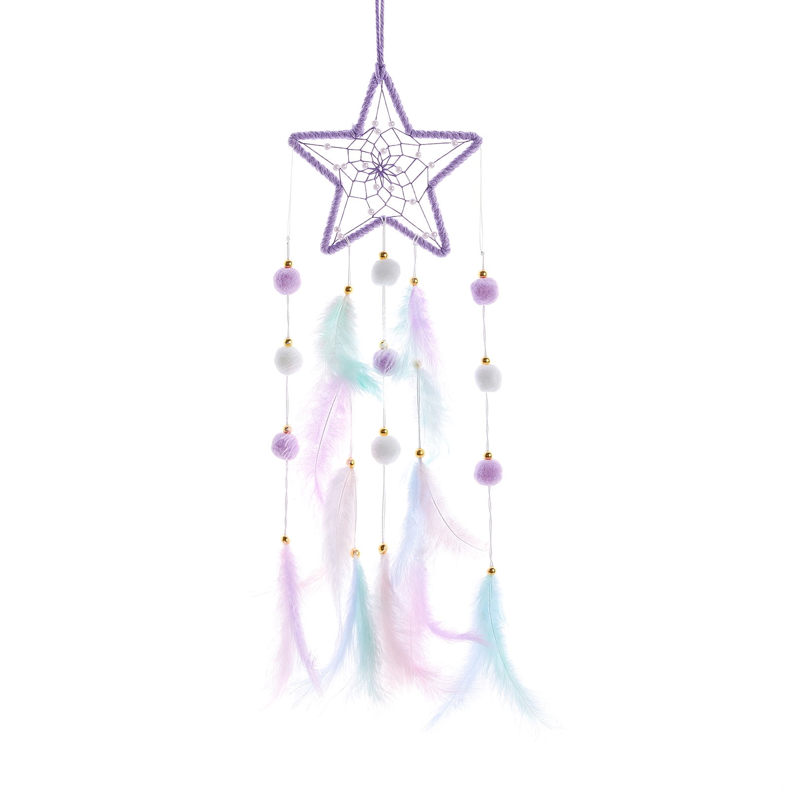 NICEEC Purple Star Kids Dream Catcher Wall Decor Pompom Feather Baby ...