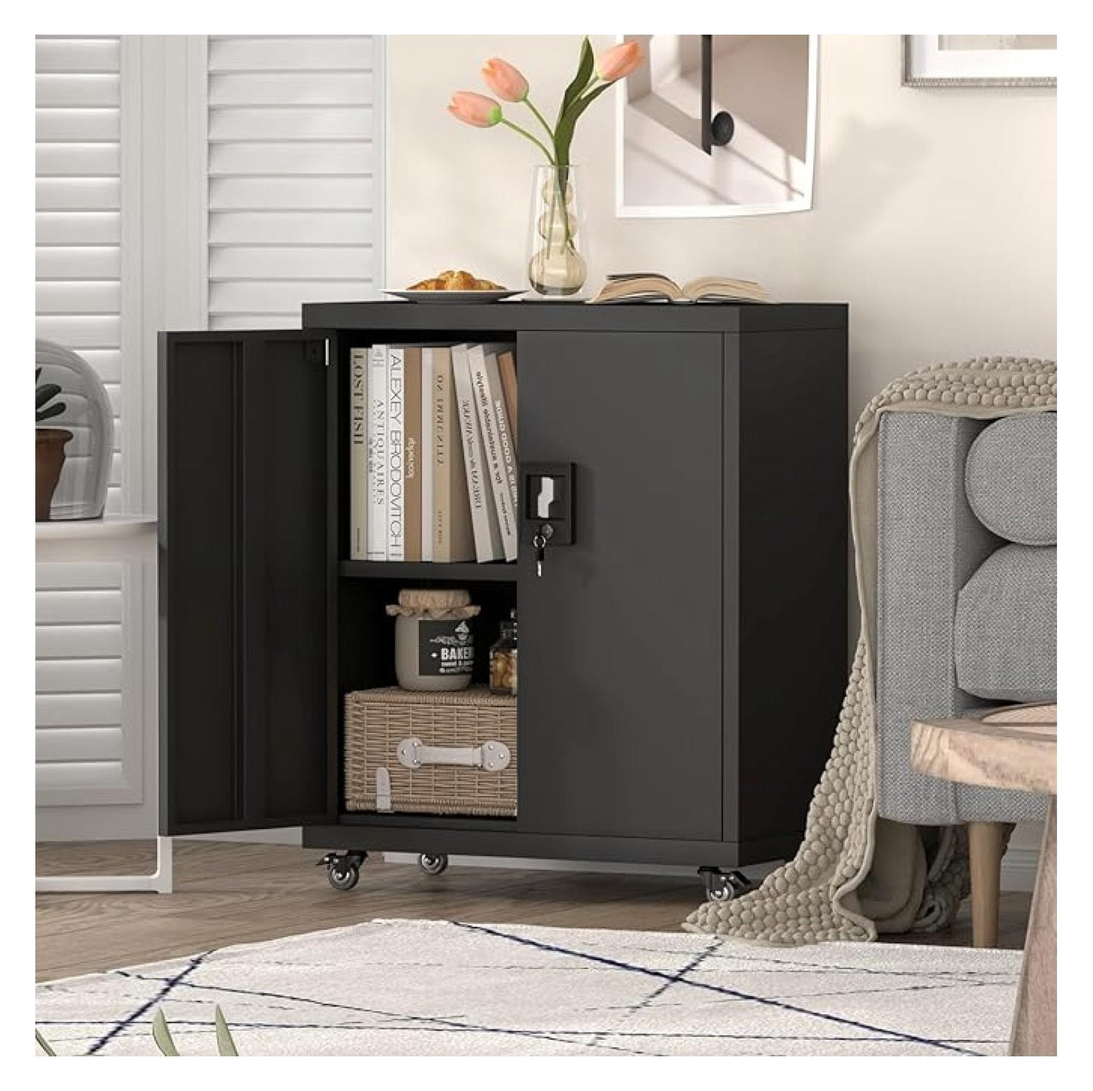 NICEGDLT Metal Storage Cabinet with Wheels,Lockable Steel Storage ...