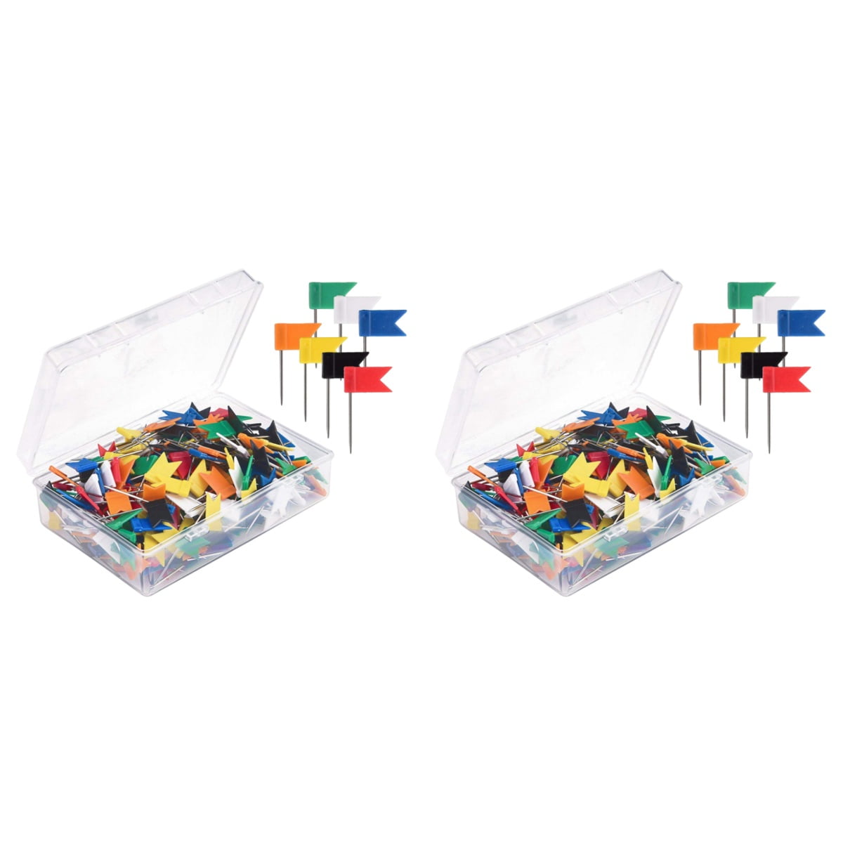 NICEMAL 200 pcs Map Flag Push Tacks Steel Tacks with Plastic Flags Head ...