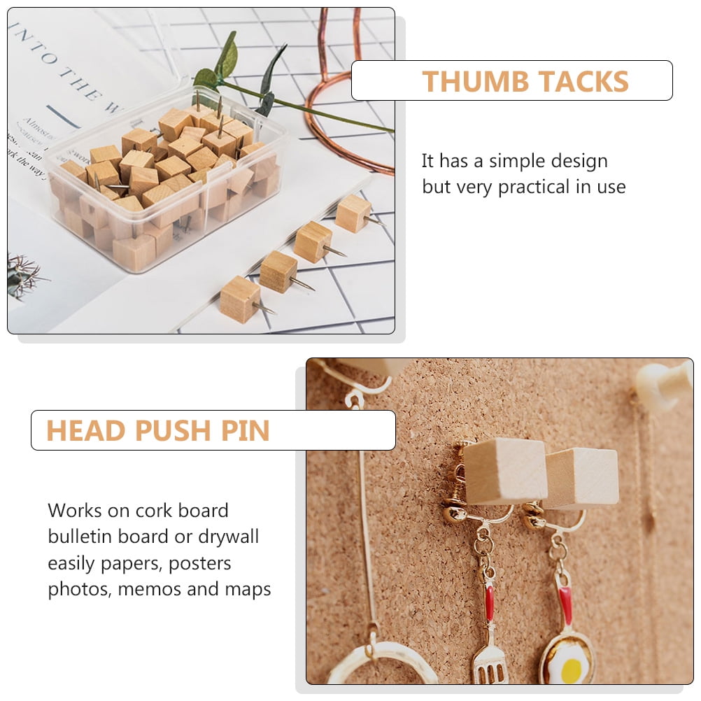 Supvox 50 Pcs Decorative Push Pin Thumbtacks Wood Beige for Bulletin ...