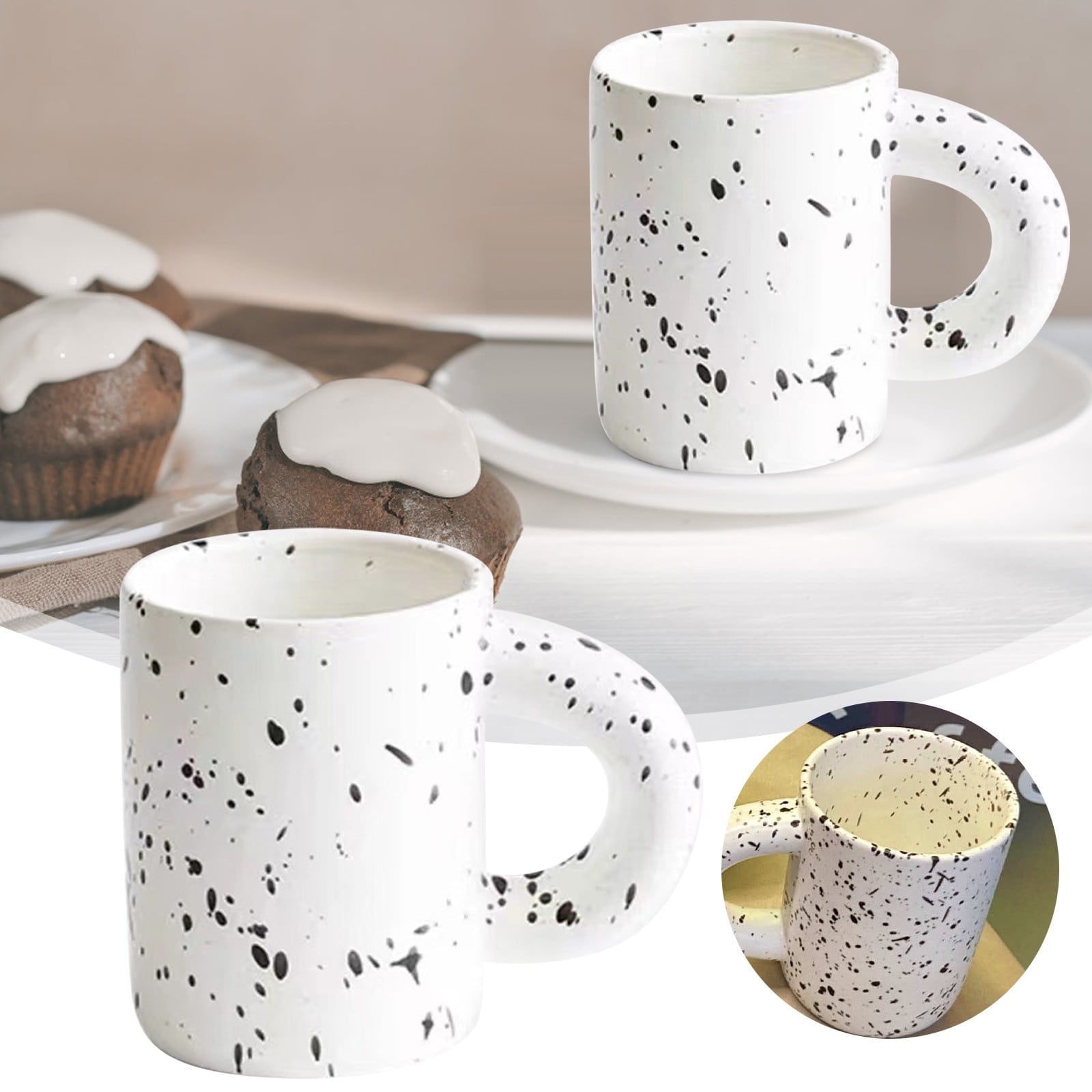 NICEME Ceramics Coffee Mugs Fat Handle Mug Hand Pinch Pattern Dot Ink ...