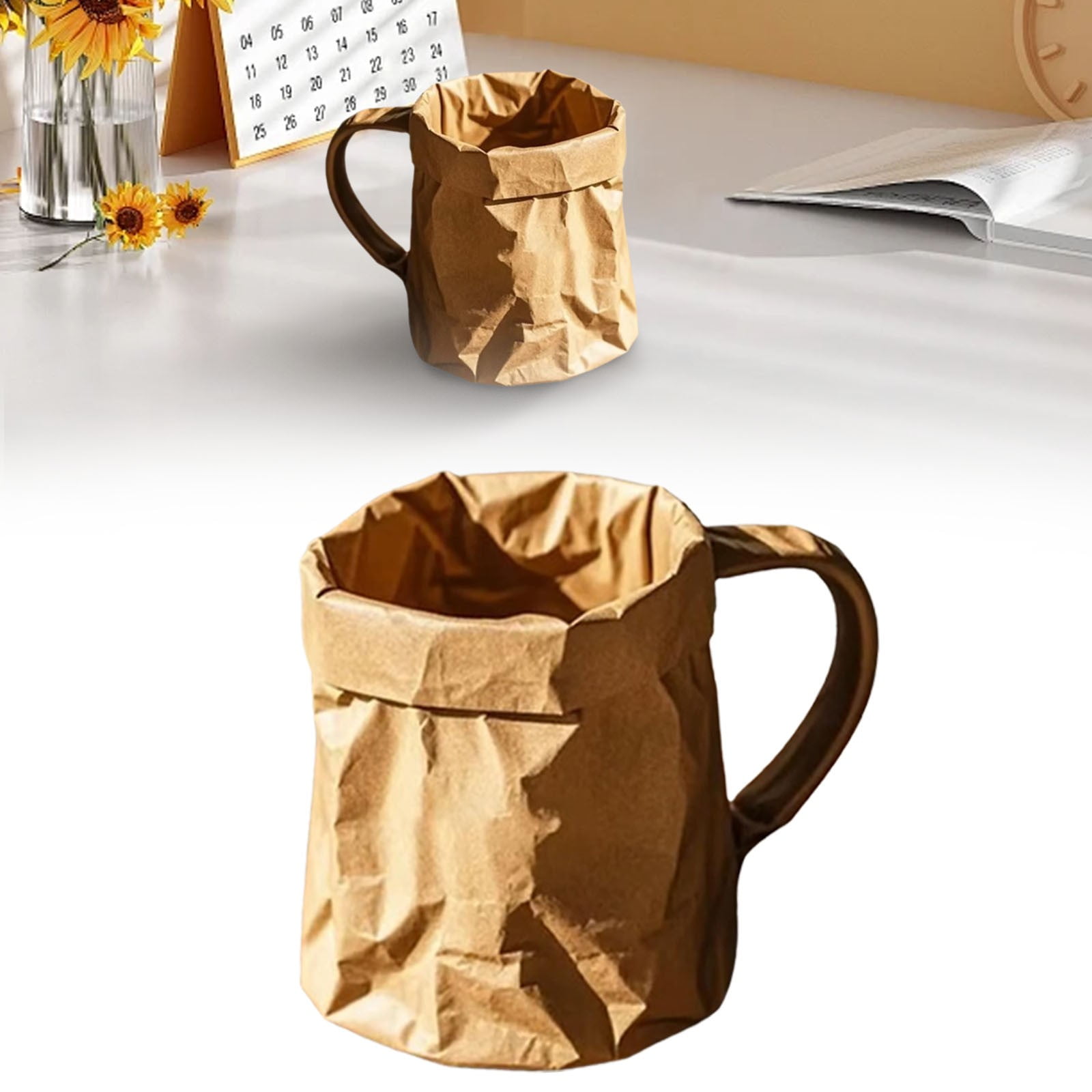 NICEME Ceramics Coffee Mugs Paper Bag Shaped Mug Cute Crumpled Paper ...