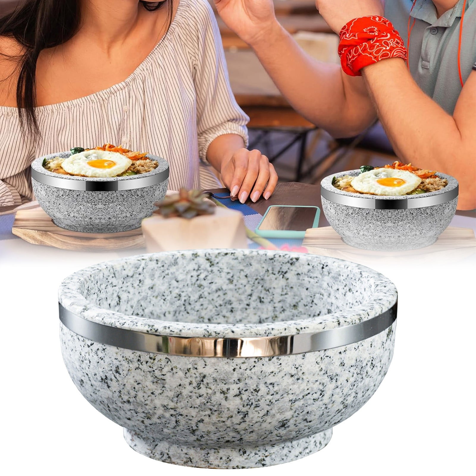 NICEME Dolsot Bibimbap Bowl Bimbap Bowls Stone Bowl With Wood Base And ...