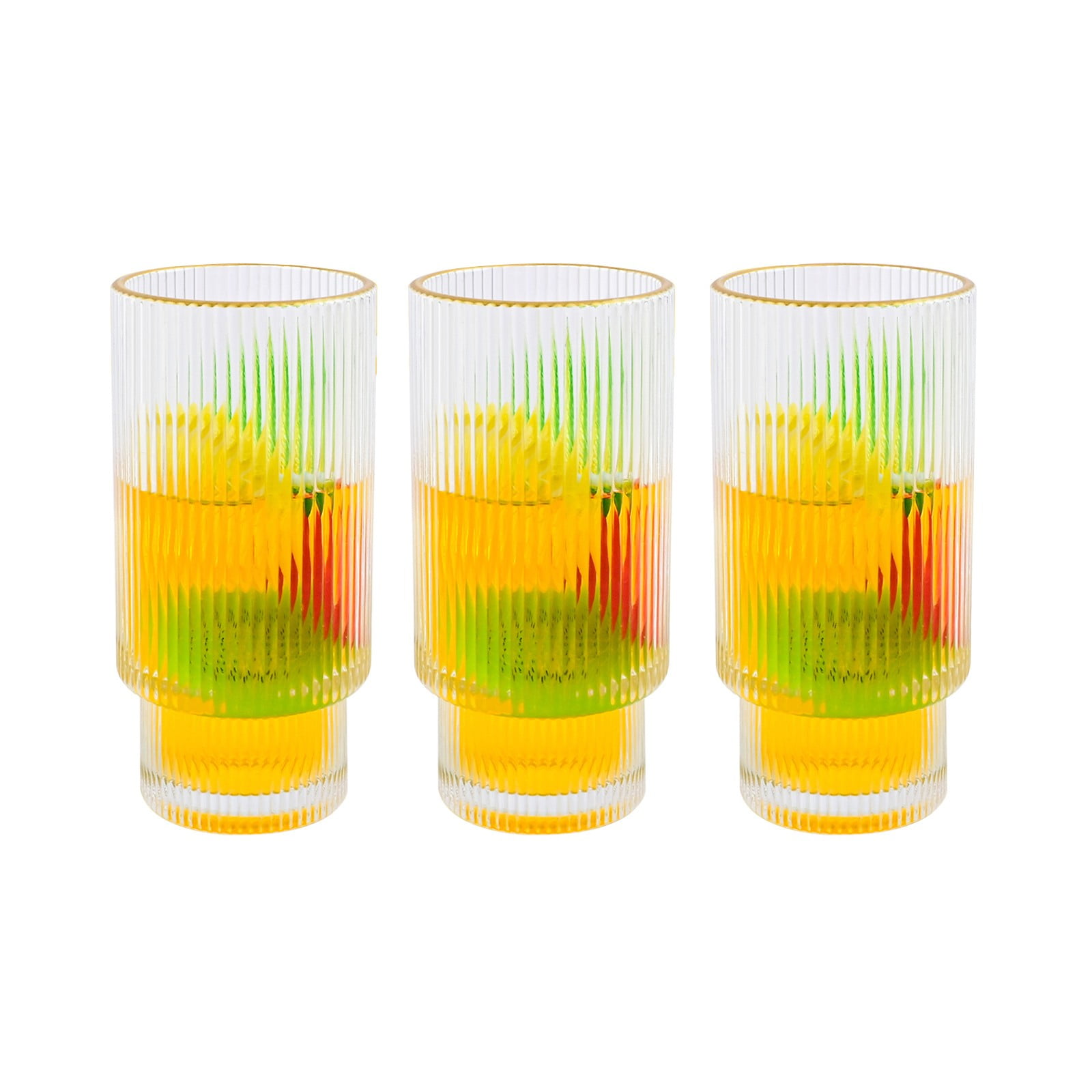 NICEME Drinking Glasses 350ml Vertical Striped Double Glass Drink Cup ...