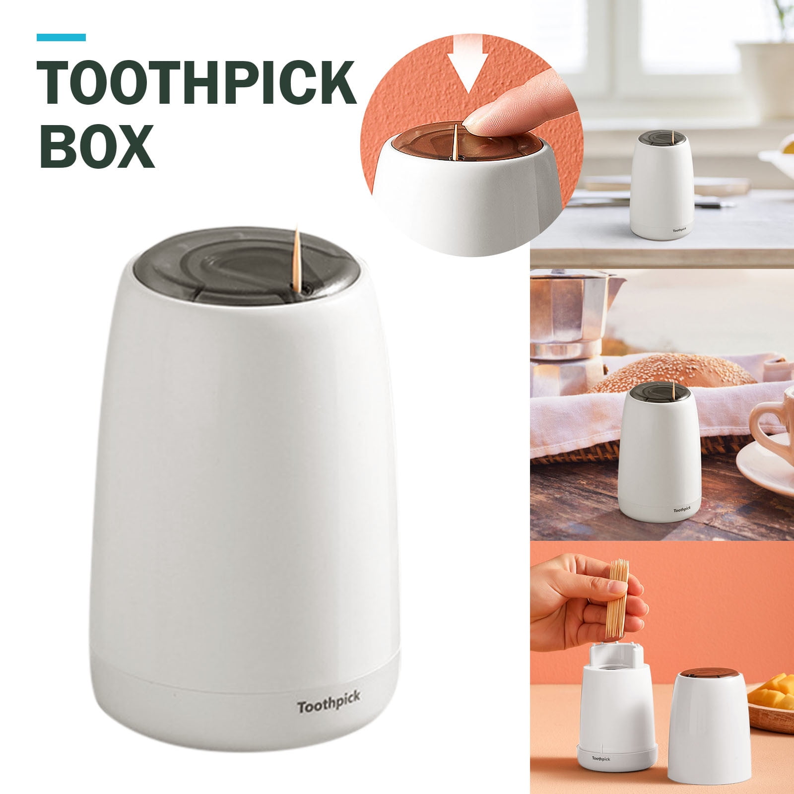 NICEME Toothpick Dispenser Holder with Toothpicks Press Toothpick Box ...