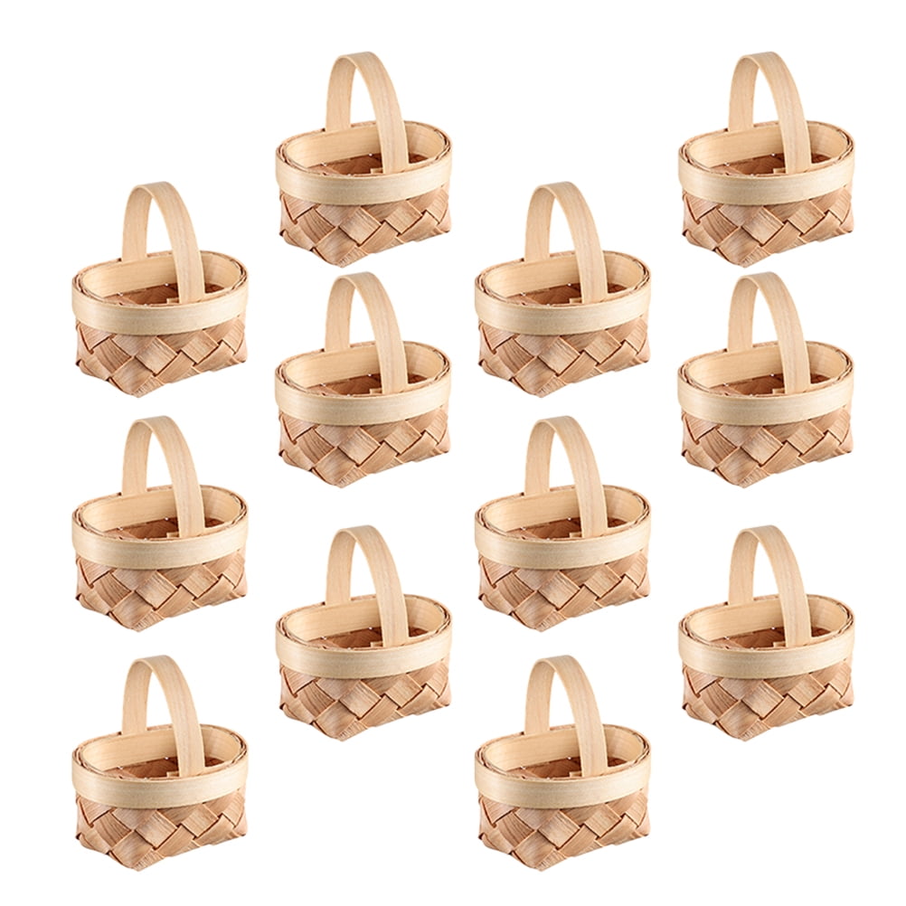 NICERIO 12pcs Mini Picnic Baskets Handmade Flower Baskets Kids Wooden ...