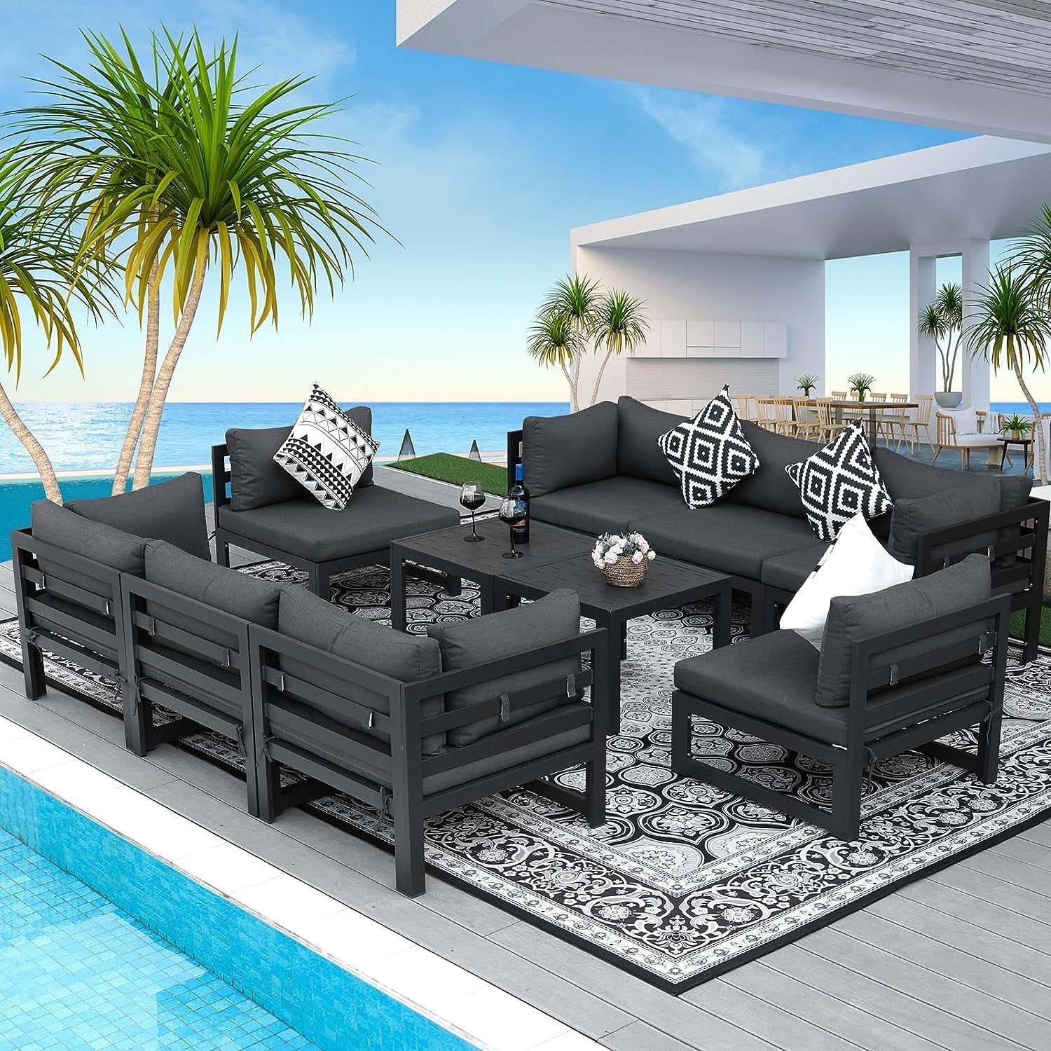 NICESOUL 10pc Aluminum Outdoor Furniture Set Patio Conversation Seating Grey Modern Sectional Sofa for Deck Walmart