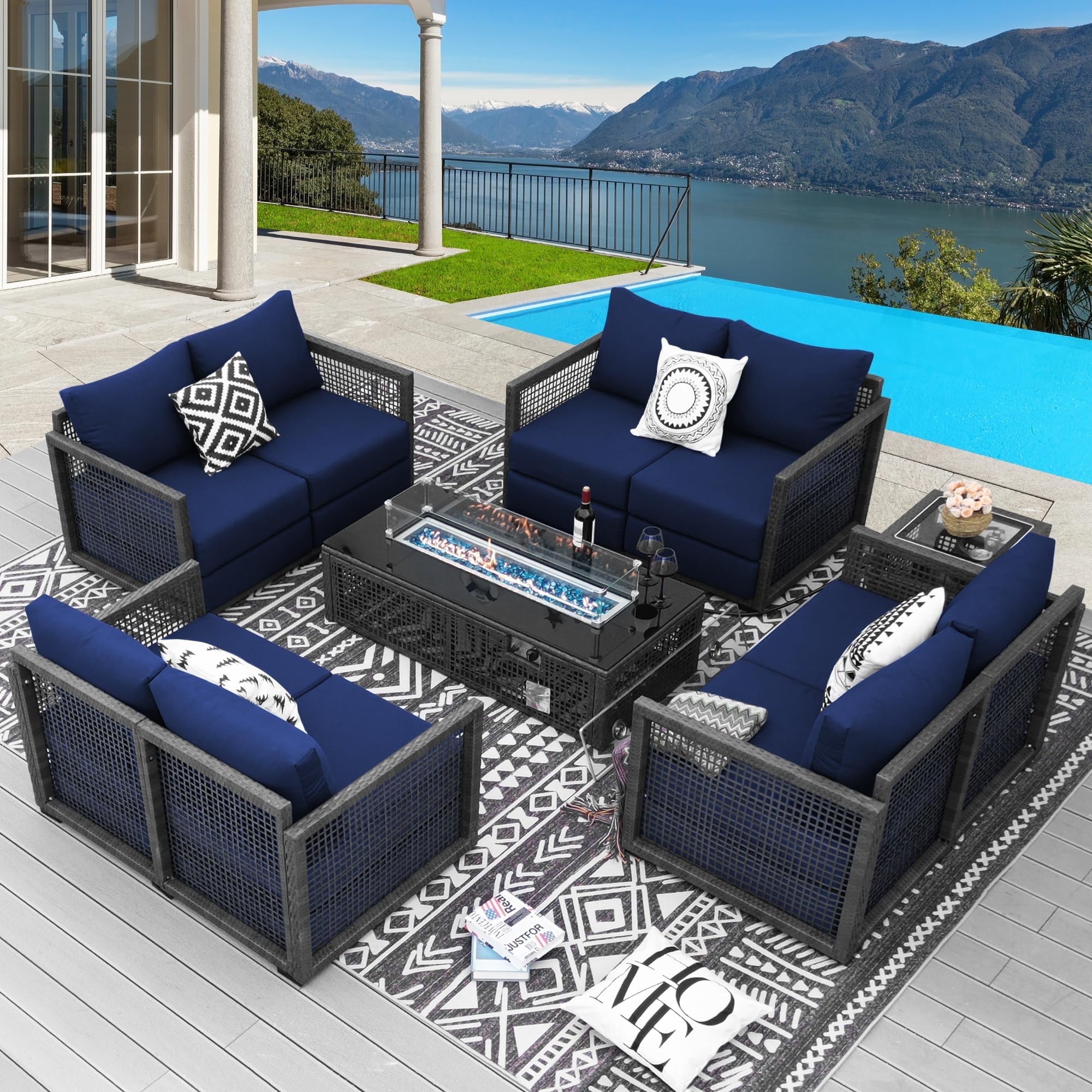 RADIATA 10 Pieces PE Wicker Heated Patio Furniture Sectional High Back ...