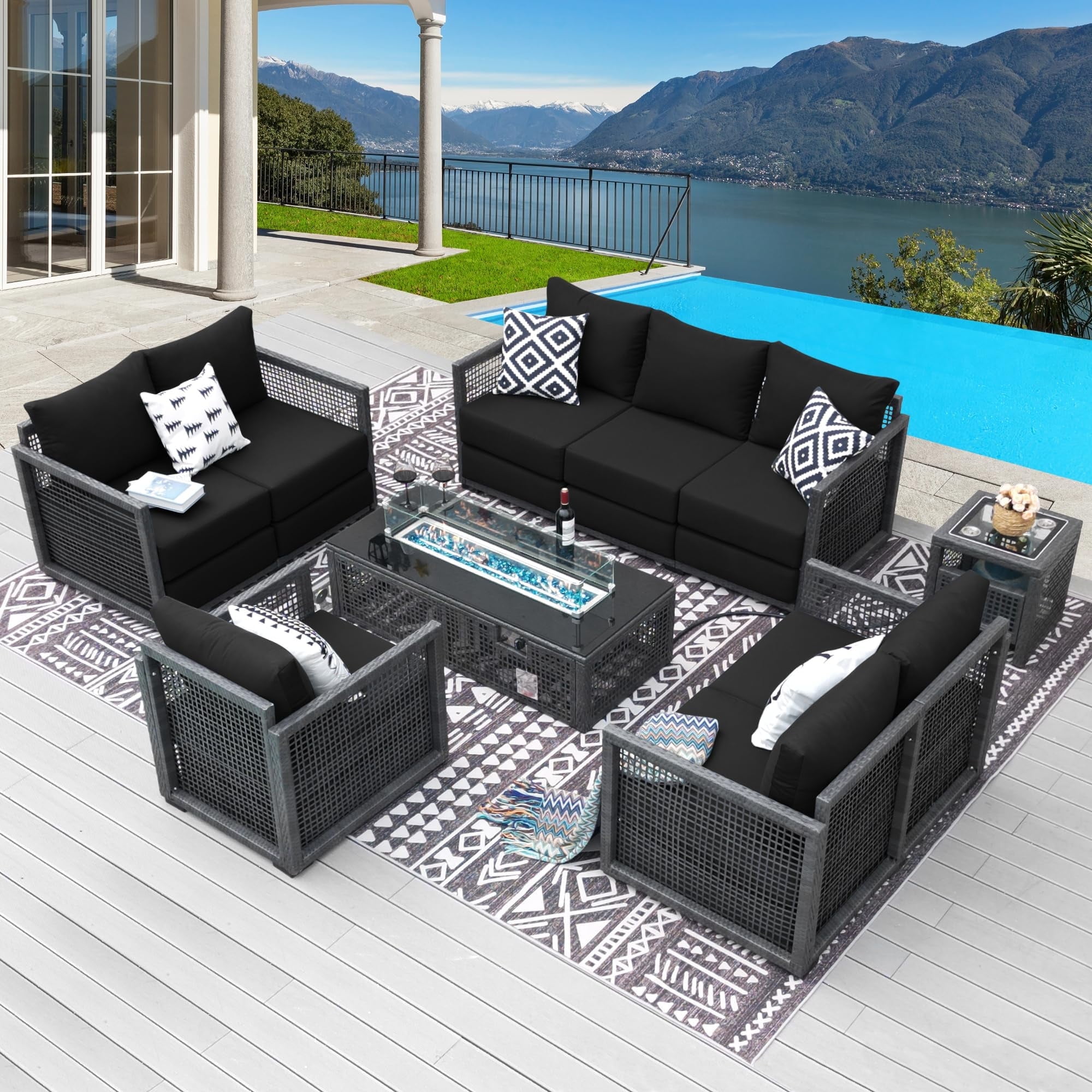 NICESOUL 10 Pieces PE Wicker Patio Furniture Sectional High Back Ultra ...