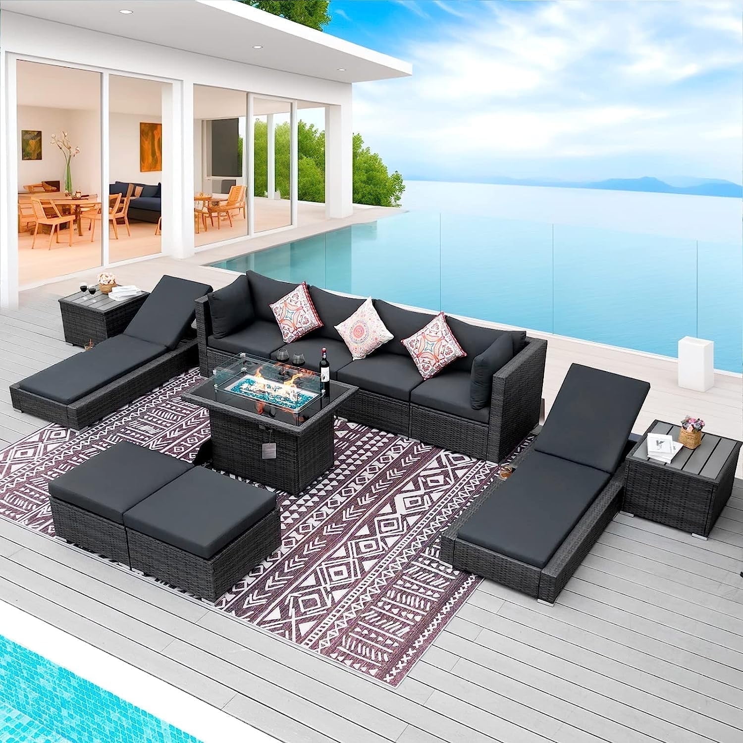 RADIATA® 11 Piece Outdoor Patio Furniture Sets with Fireplaces Porch ...