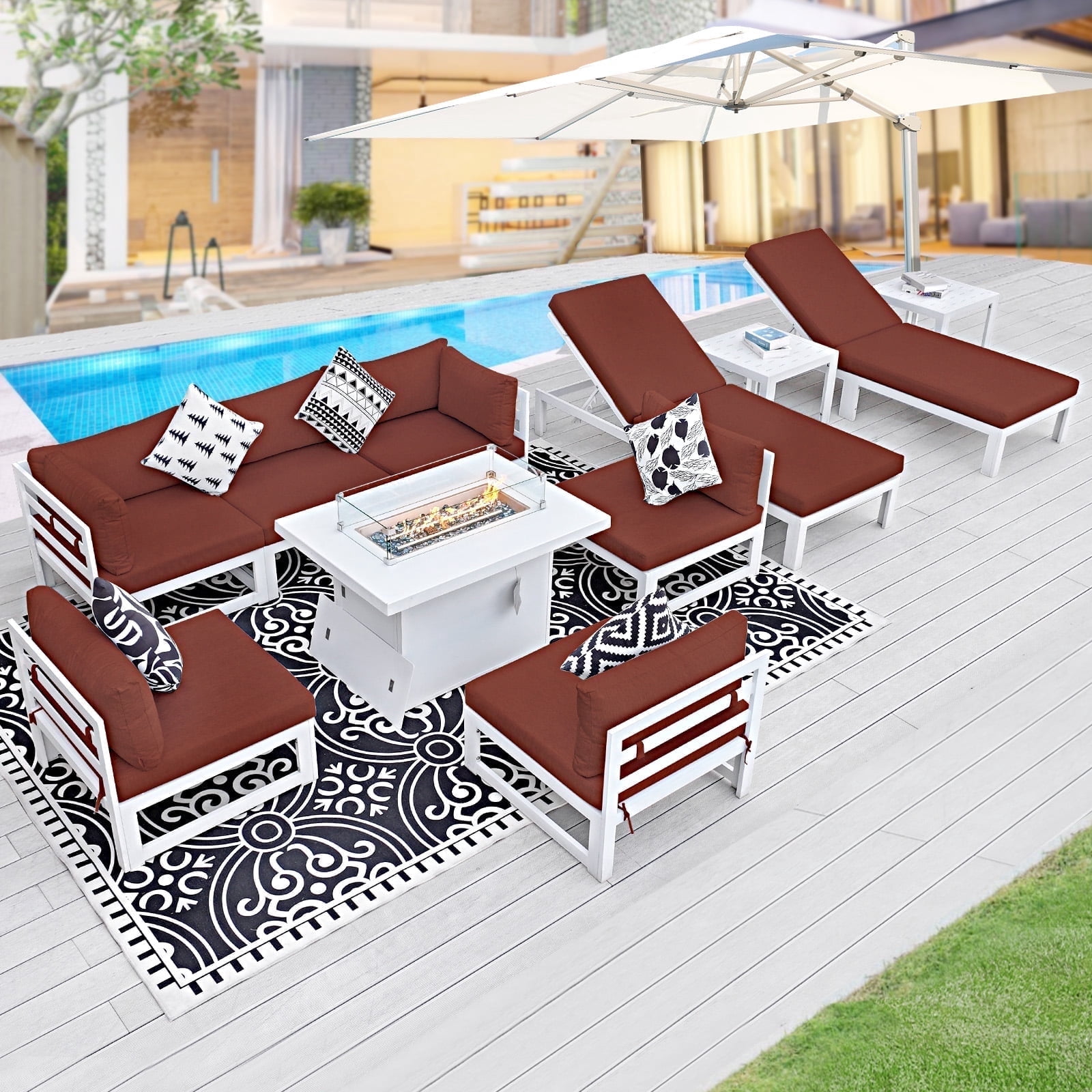 RADIATA 11 Pieces Aluminum Outdoor Patio Sectional Furniture Sofa Set ...