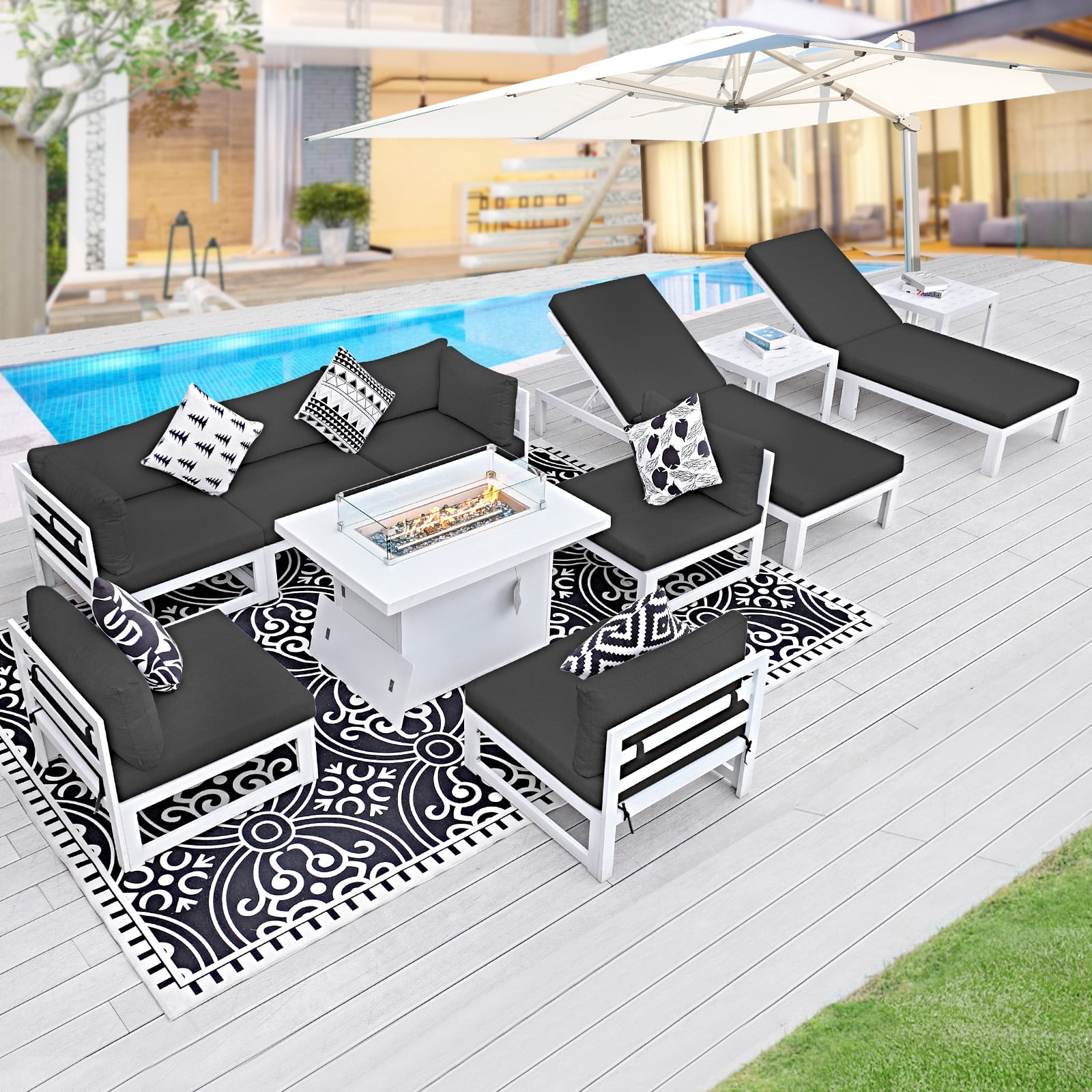 NICESOUL 11 Pieces Aluminum Outdoor Patio Sectional Furniture Sofa Set ...