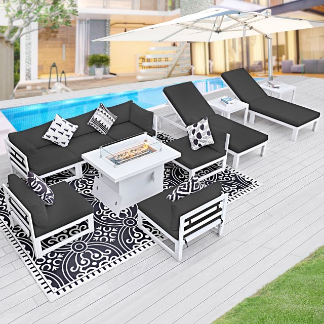 NICESOUL 11 Pieces Aluminum Outdoor Patio Sectional Furniture Sofa Set ...