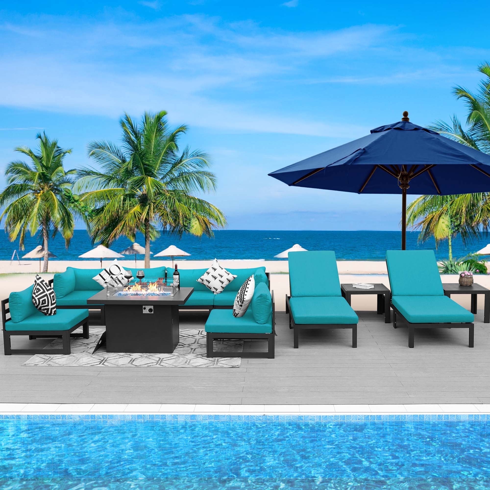 NICESOUL 11PCS Aluminum Outdoor Patio Furniture Sofa with Fire Pit ...