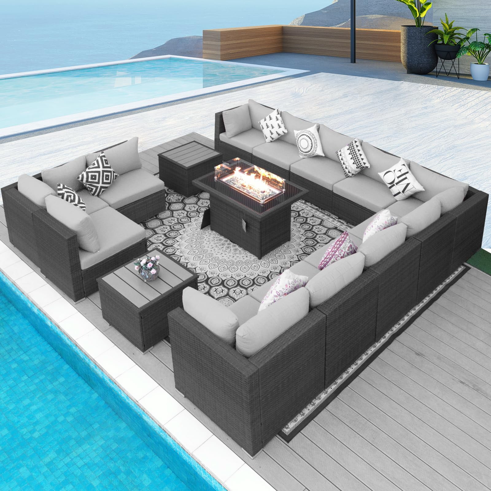 NICESOUL® 15 Piece Luxury Large Patio Furniture Sofa Set with Natural ...