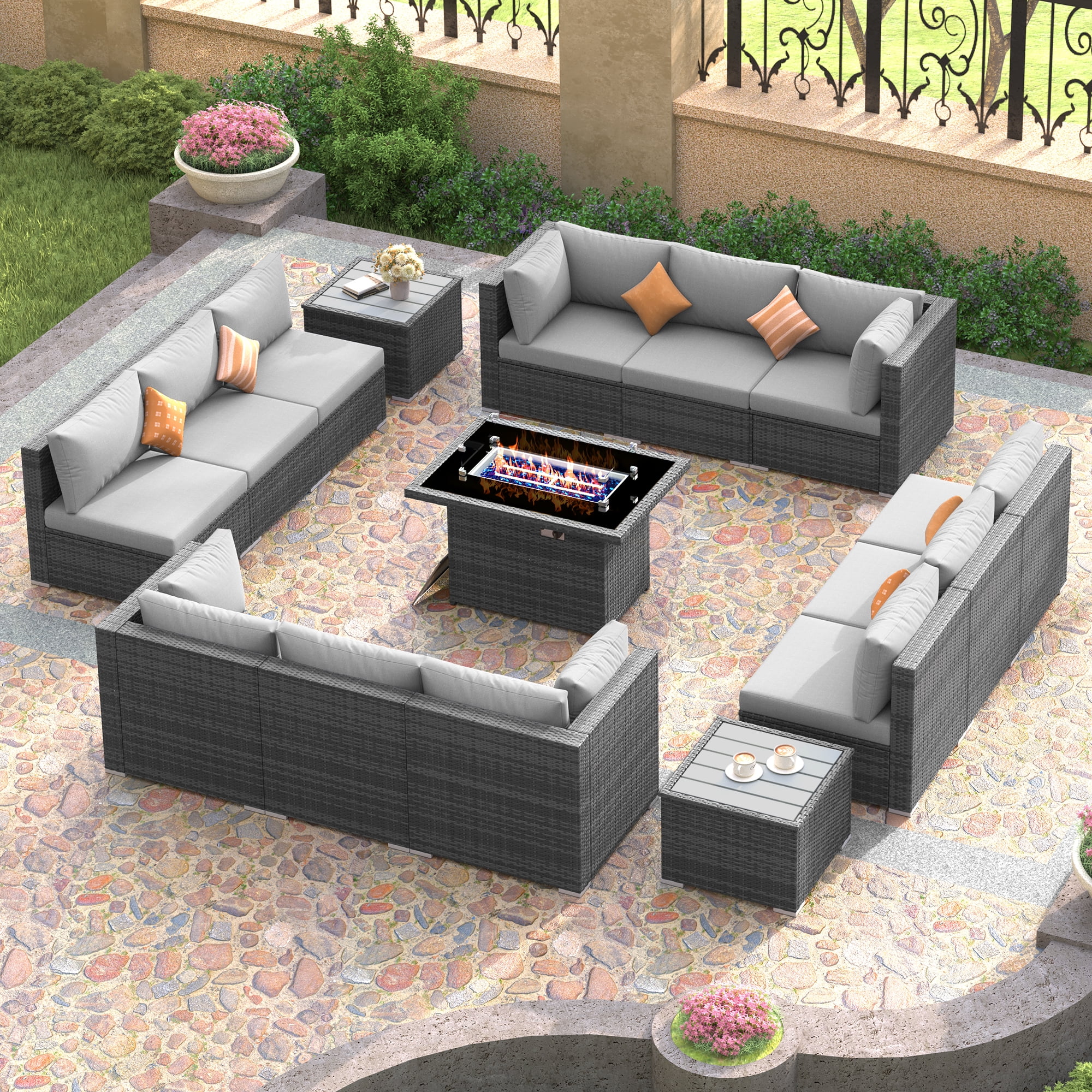 RADIATA 15 Piece Luxury Large Patio Furniture Sofa Set with Natural Gas ...