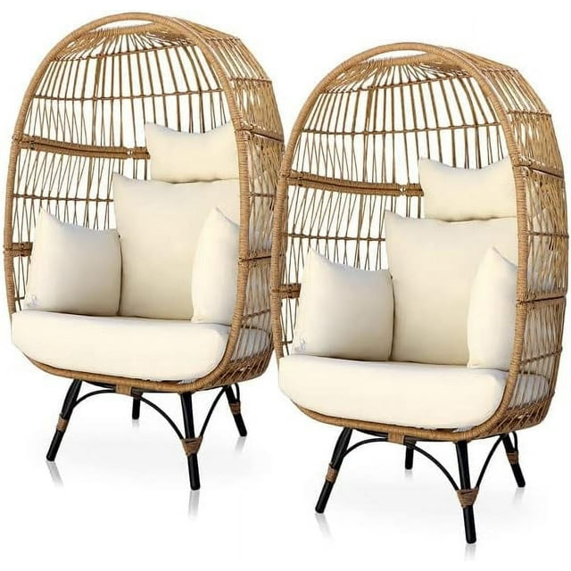 NICESOUL 2 Pieces Yellow Patio Stationary Egg Chair Boho Patio Lounge ...