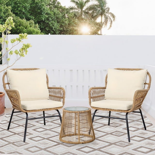 NICESOUL 3Pcs Outdoor BOHO Natural Wicker Patio Furniture Set with ...