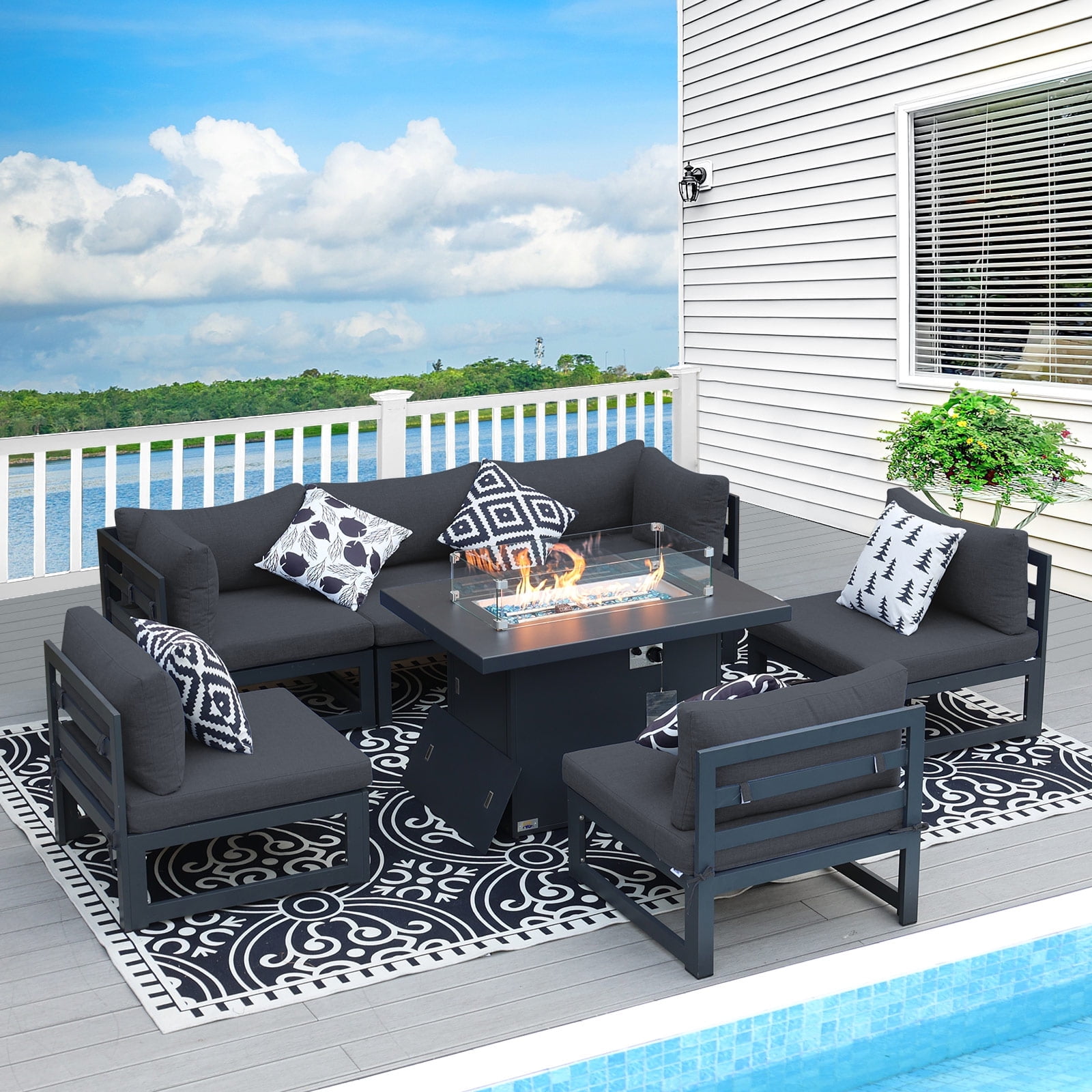 "NICESOUL® 7pc Aluminum Outdoor Patio Set with 43"" Firepit Table ...