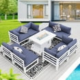 NICESOUL 9-Piece Aluminum Outdoor Patio Conversation with Fire Pit ...