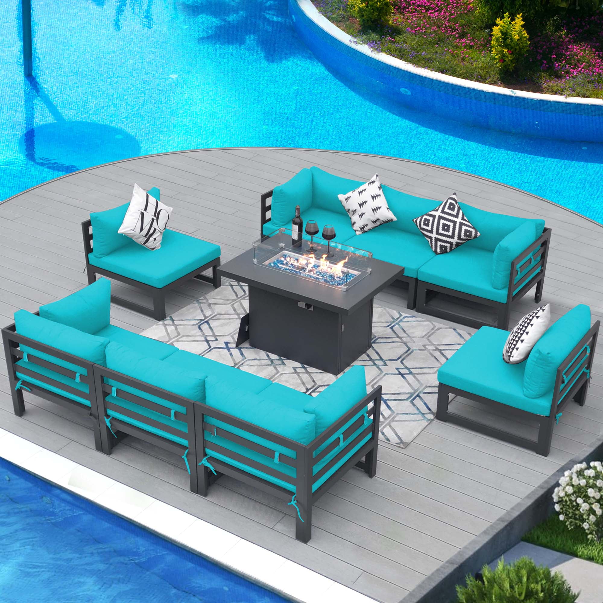 NICESOUL 9 Pieces Aluminum Outdoor Patio Sectional Furniture Sofa Set ...