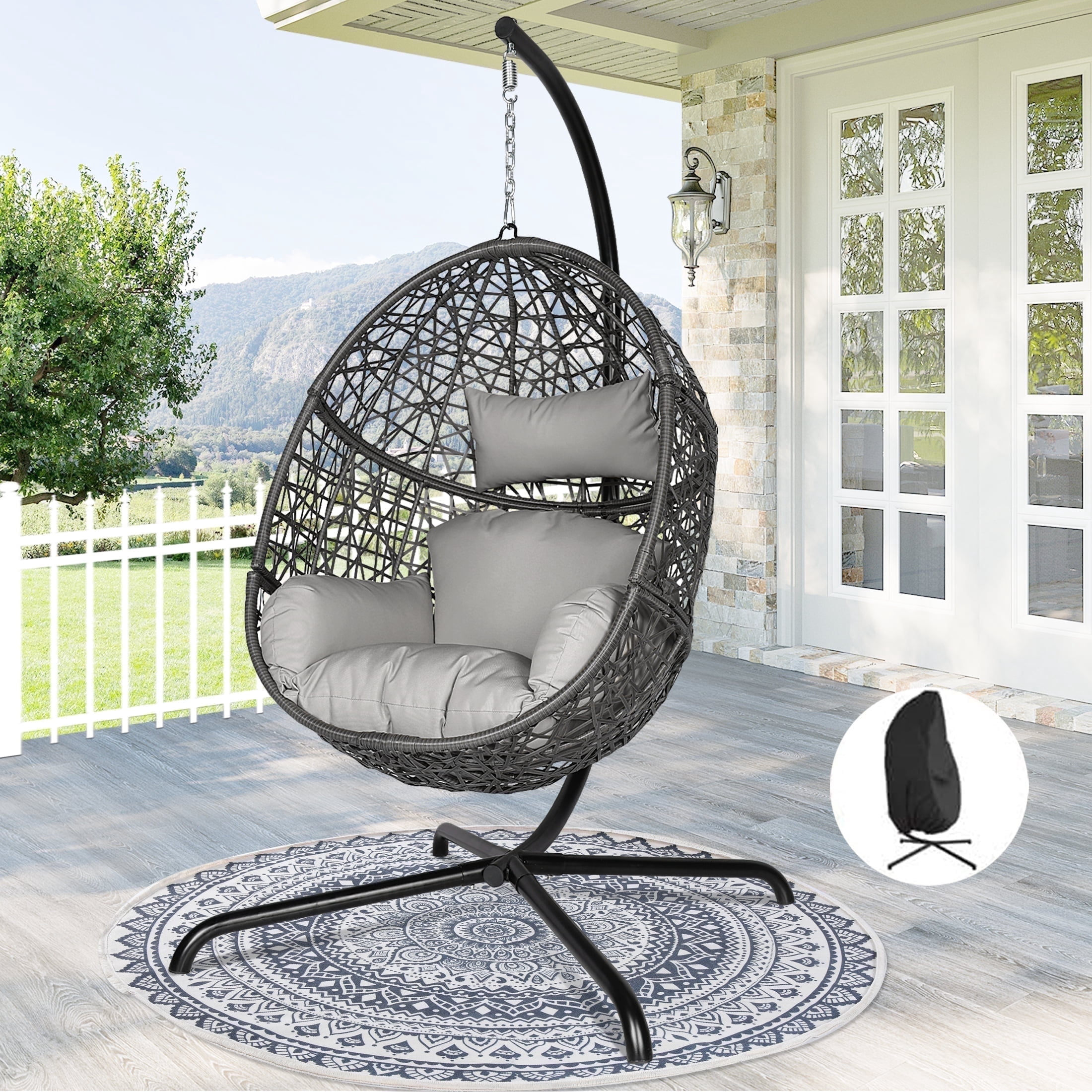 NICESOUL Indoor/Outdoor Swing Egg Chair with Stand, Cover, UV-Resistant ...