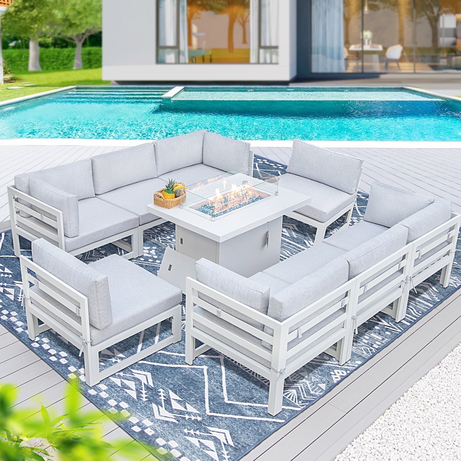 NICESOUL Outdoor Patio Furniture Set with Propane Gas Fire Pit Table ...