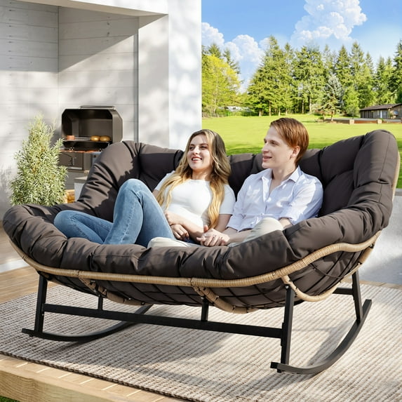 RADIATA Double Papasan Rocking Chair with Cushion, 2-Person Patio Egg ...