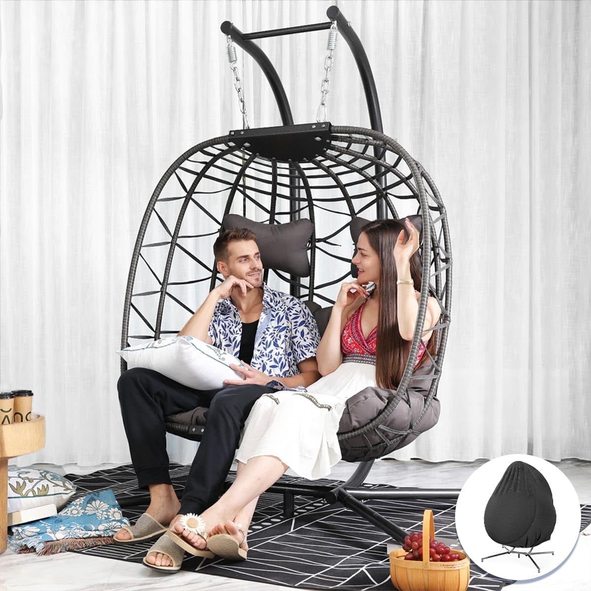 NICESOUL Double Hanging Egg Chair with Stand Indoor Oversized Egg Chair ...