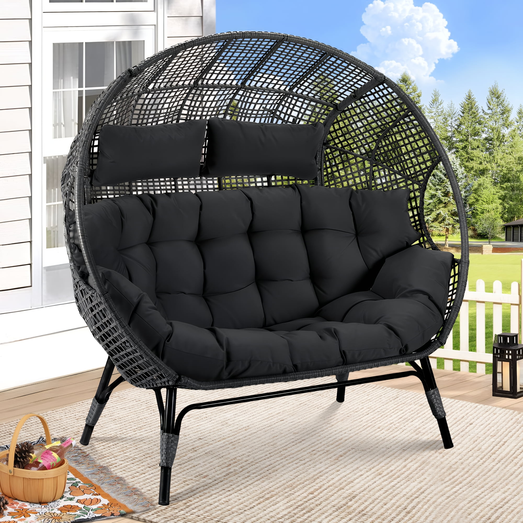 RADIATA Double Egg Chair for 2 Person, Oversized Wicker Loveseat with ...