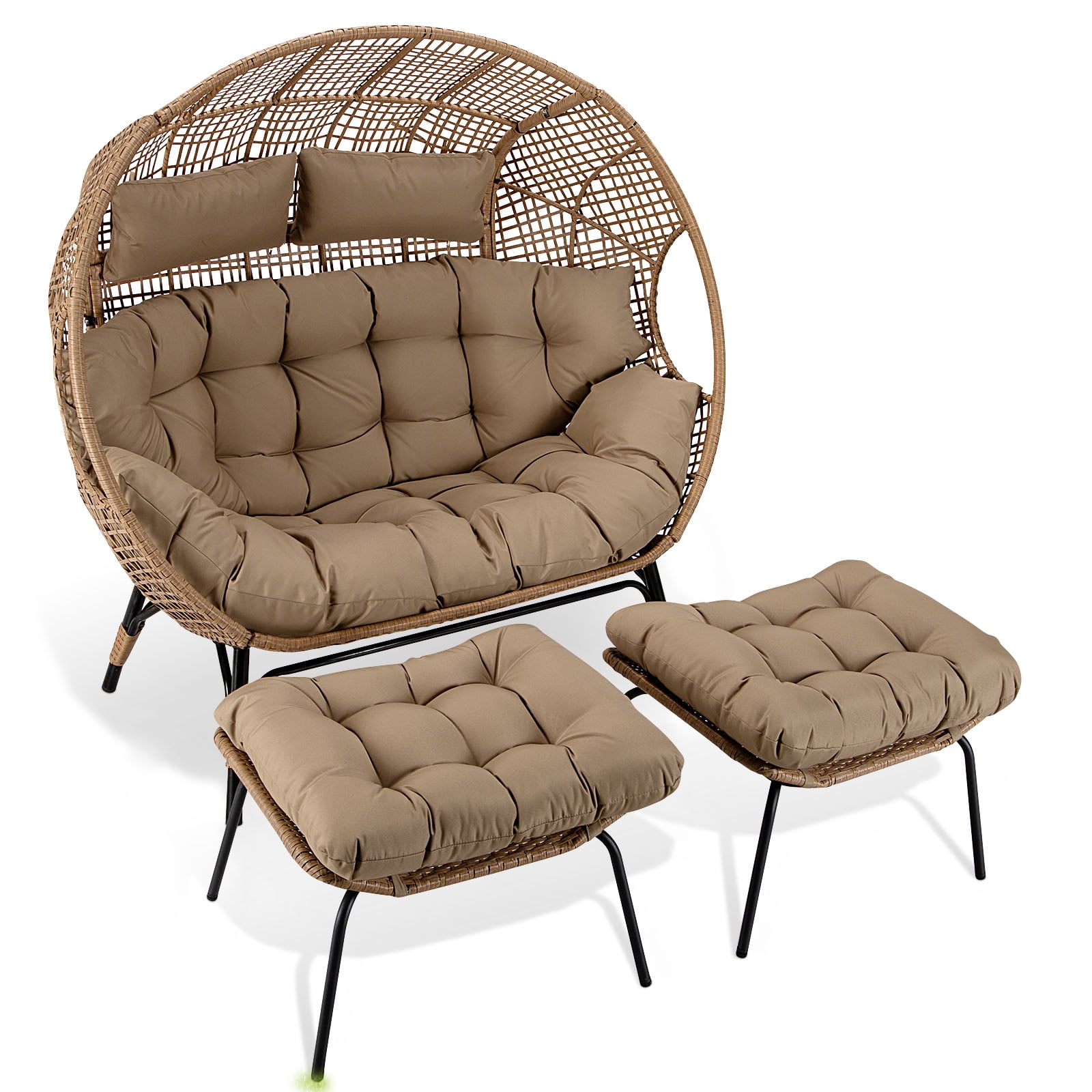 NICESOUL Double PE Wicker Stationary Egg Chair with Footrest Outdoor 2 ...